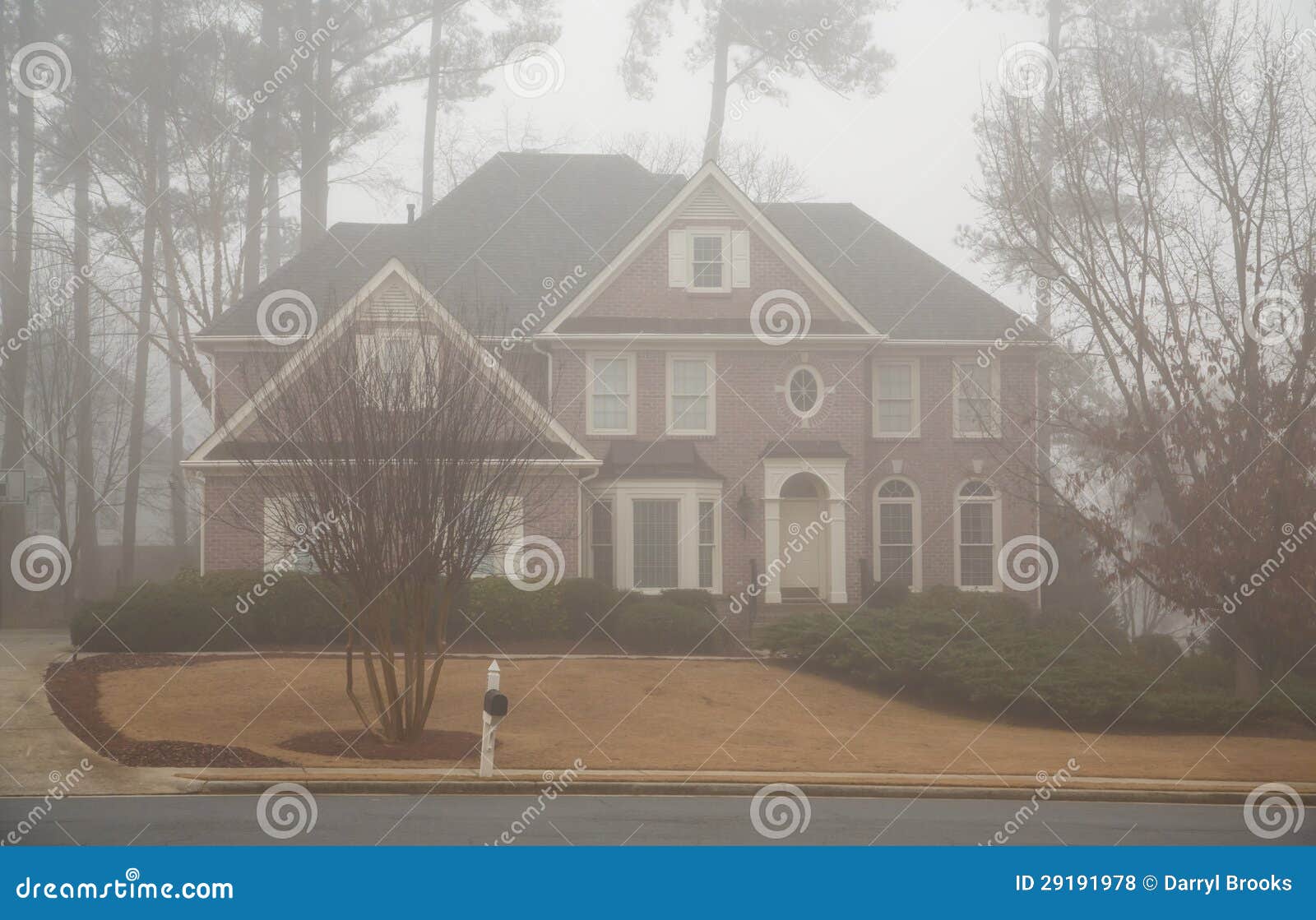 Nice House through Dense Fog Stock Photo - Image of residential, foggy ...