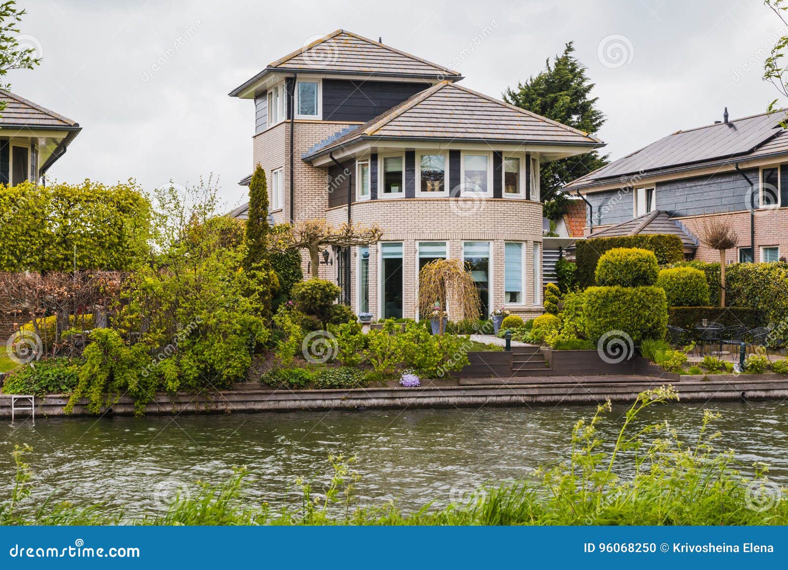 Nice House Near Water and Garden Stock Photo - Image of landscape ...