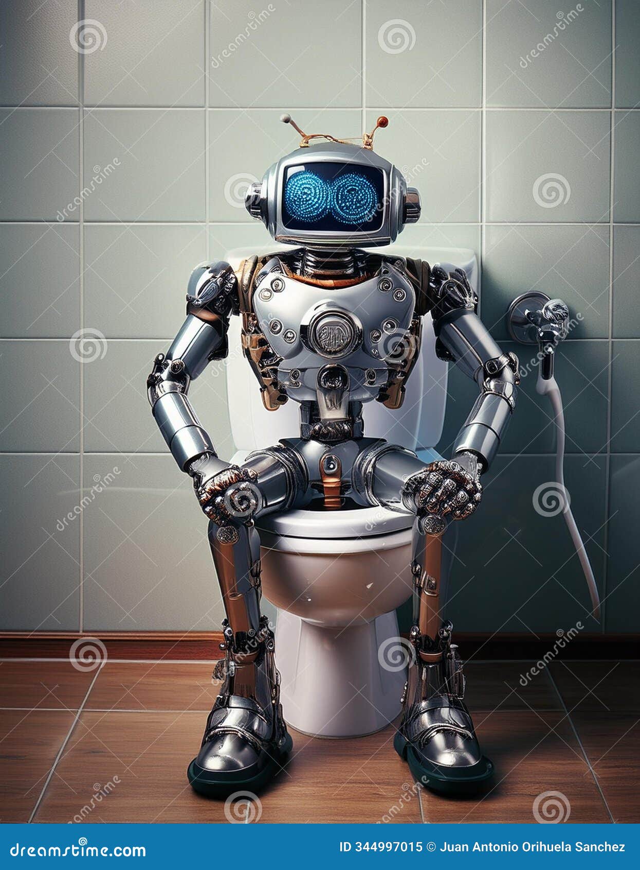 Nice Image of a Robot Sitting on the Toilet Stock Illustration ...