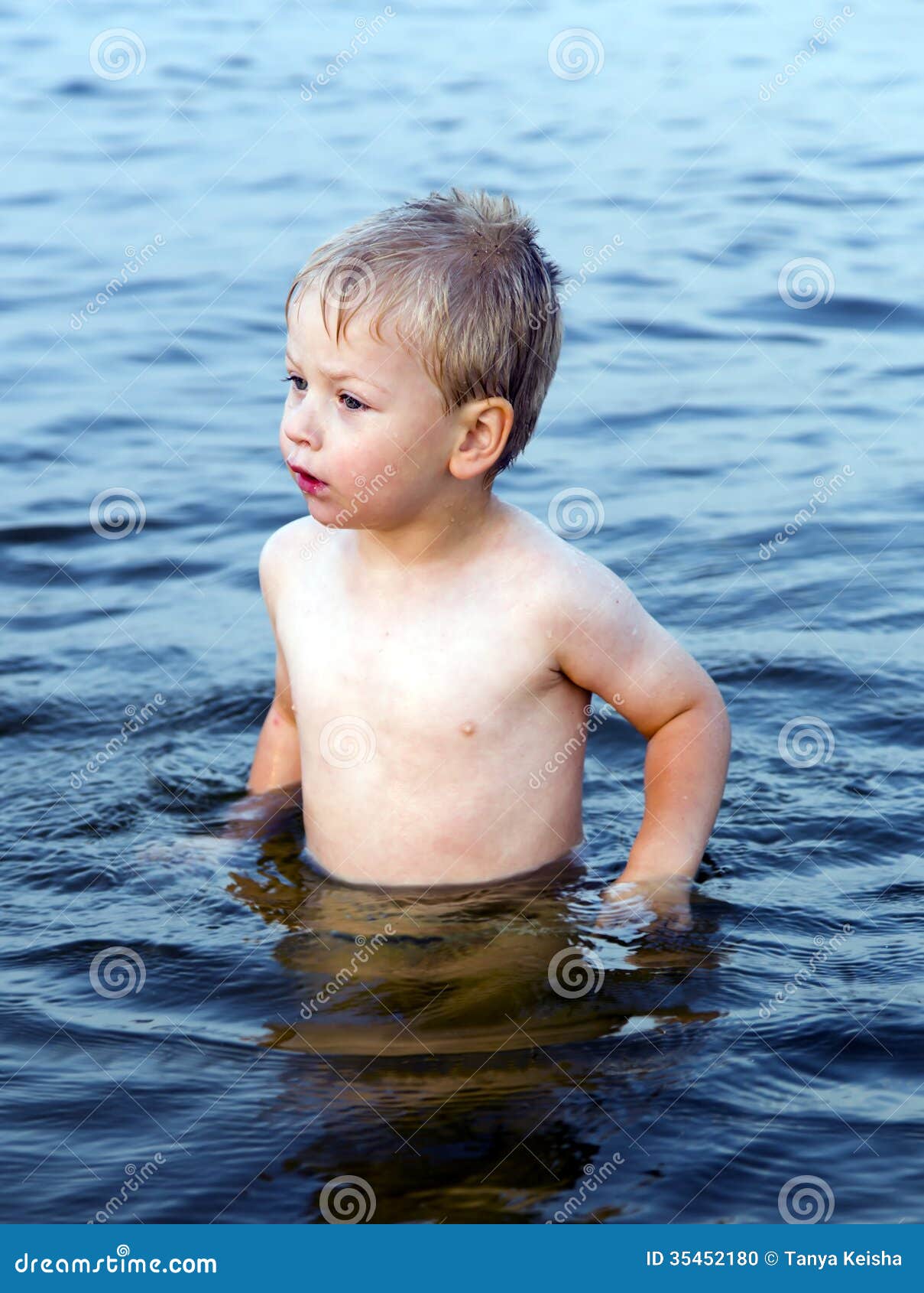 Nice Little Boy in Water of the Baltic Sea Stock Photo - Image of ...