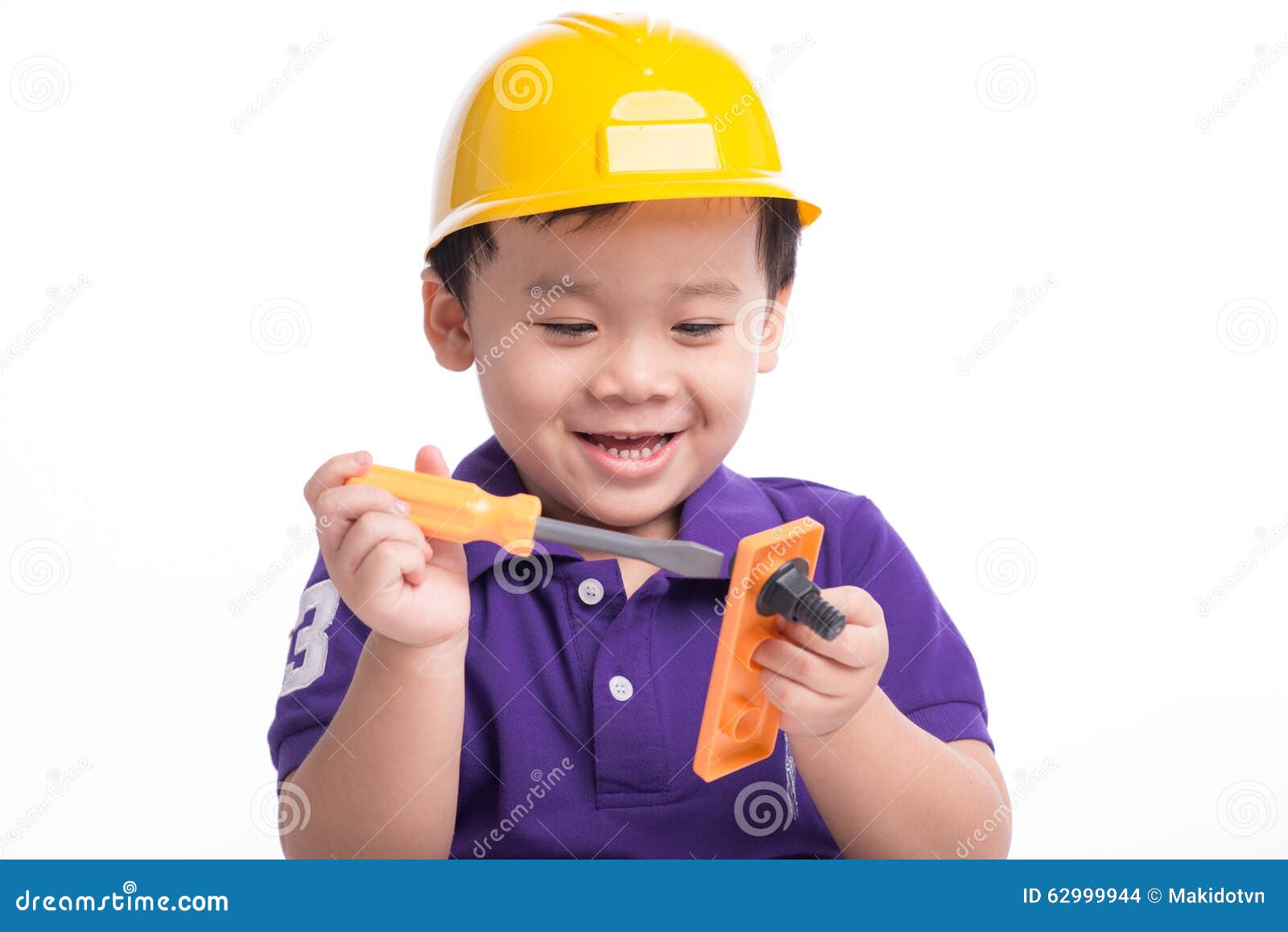 Nice Little Engineer. Adorable Future Construction Worker Over a White ...