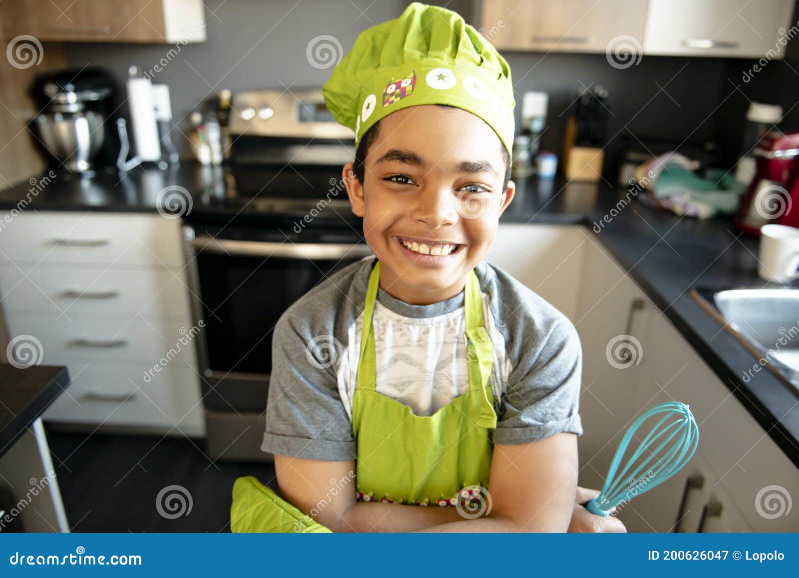 A Nice Little Kid in Chef Hat at Kitchen Stock Image - Image of apron ...