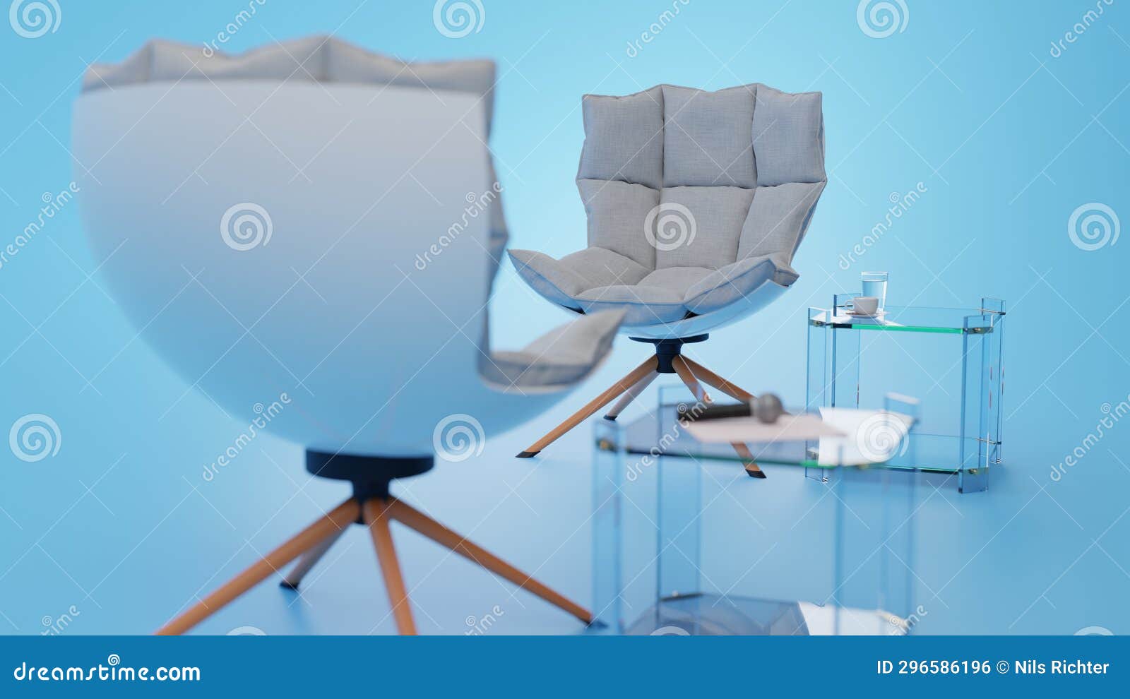Nice Looking 3D Interview Chair Setting in Front of Blue Backdrop ...