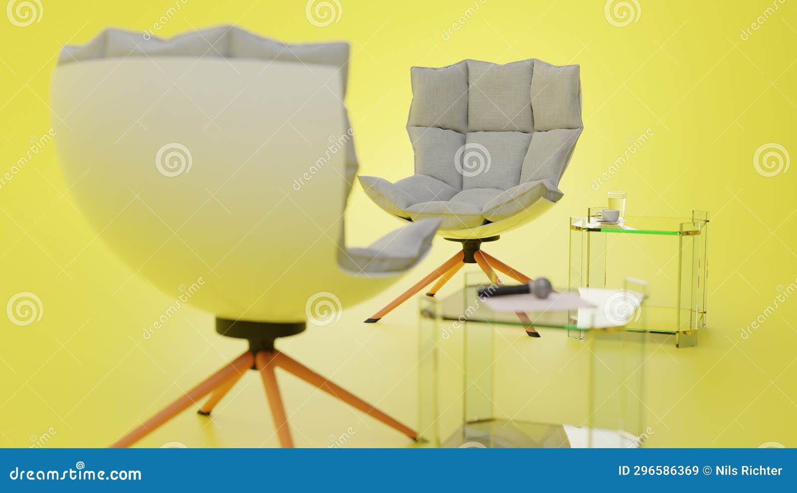 Nice Looking 3D Interview Chair Setting in Front of Blue Backdrop ...