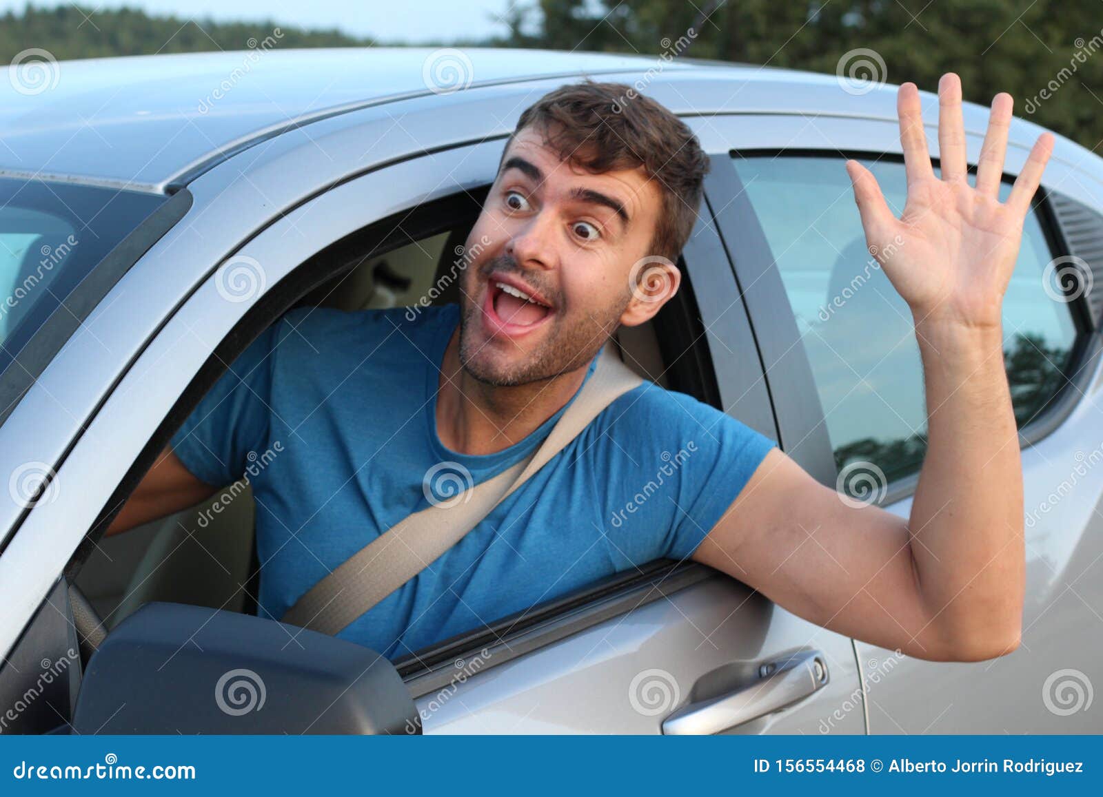 Nice Male Driver Saluting a Friend Stock Photo - Image of driver ...