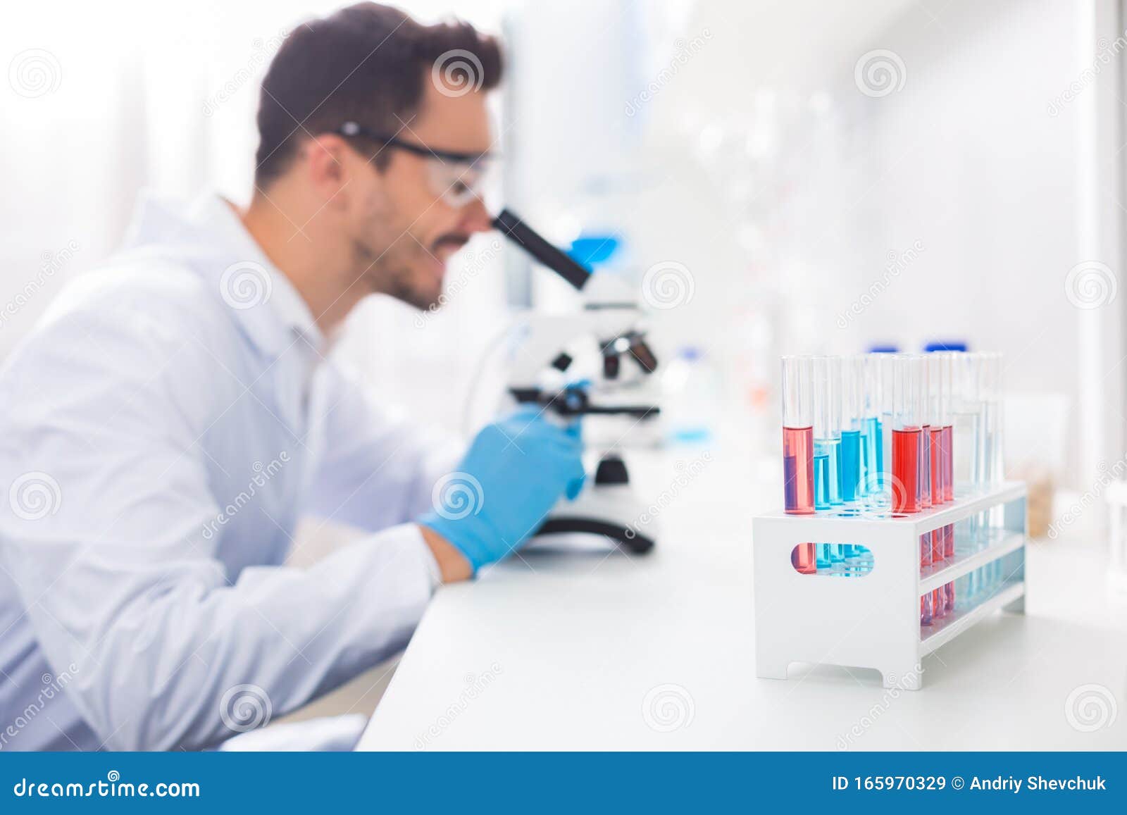 Nice Male Laboratorian Working at Lab Stock Image - Image of emotions ...