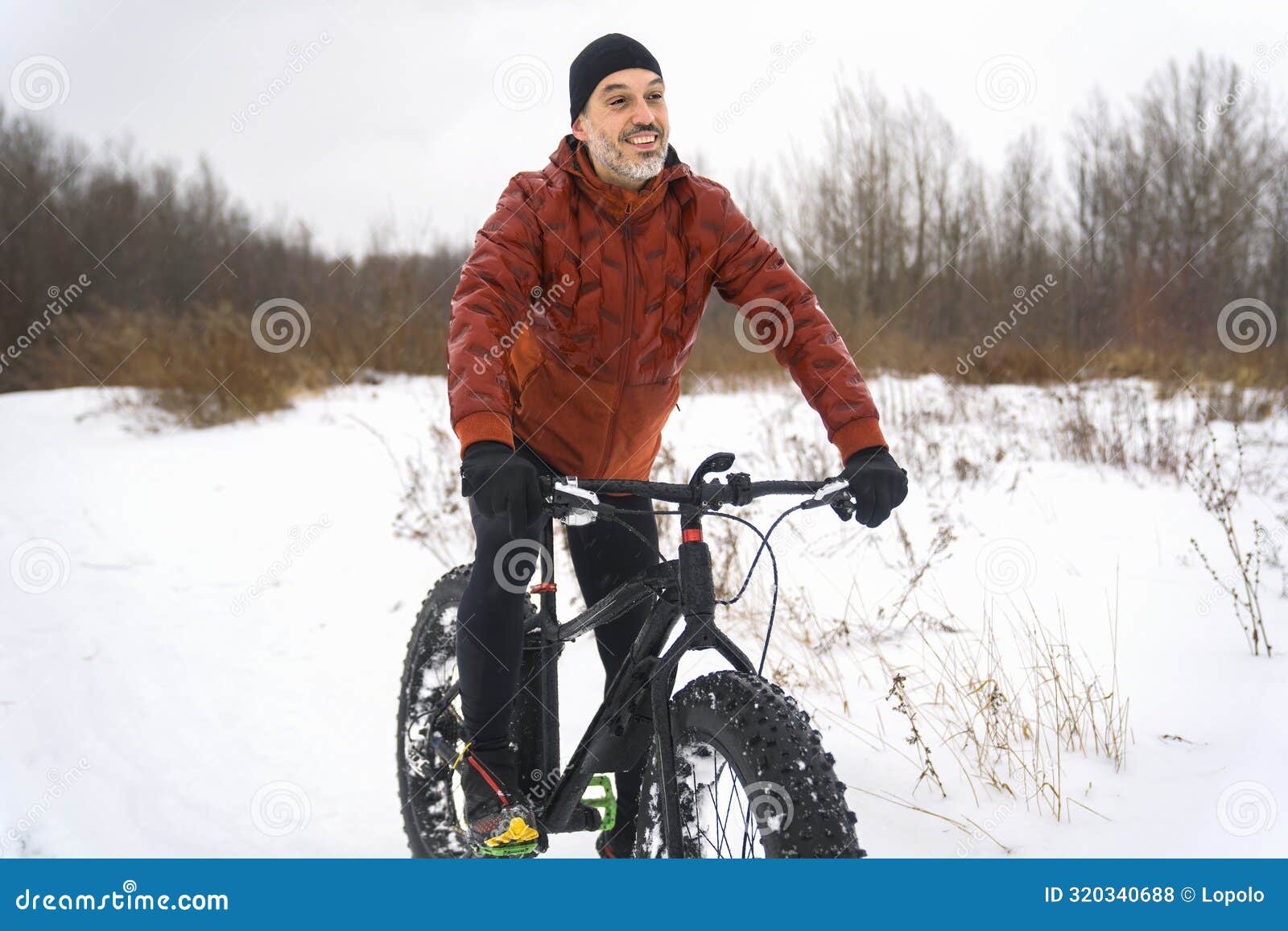Nice Man Riding a Fat Bike in Winter Stock Photo - Image of cross ...