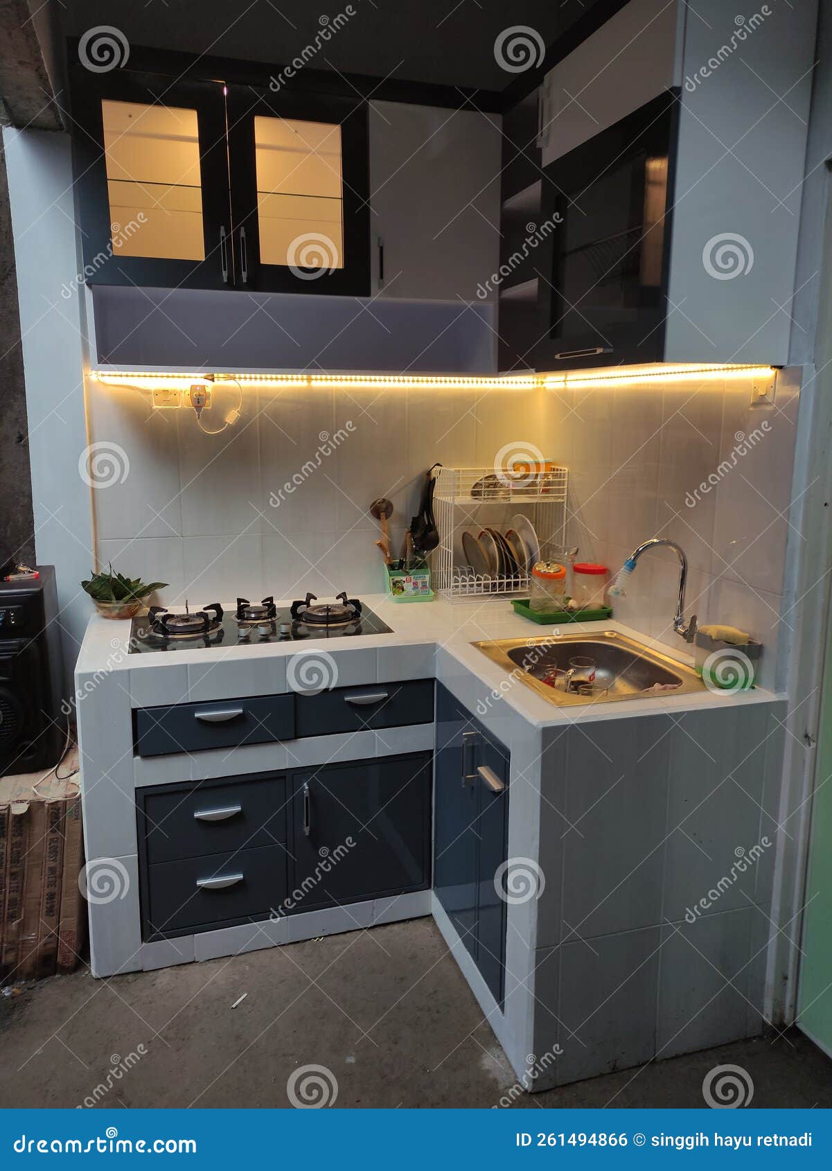 Nice Minimalist Kitchen Design Simple with Lights Stock Photo - Image ...