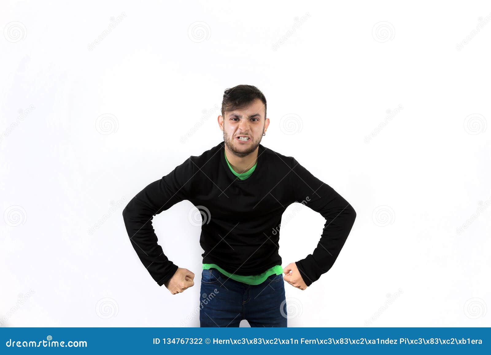 Nice and Modern Angry Young with Beard Isolated on White Background ...