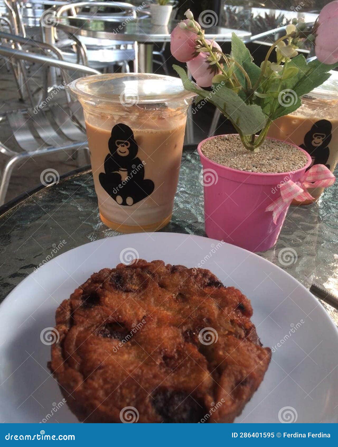 Nice Monkey Latte Coffee with Banana Fried on the Table Editorial Image ...