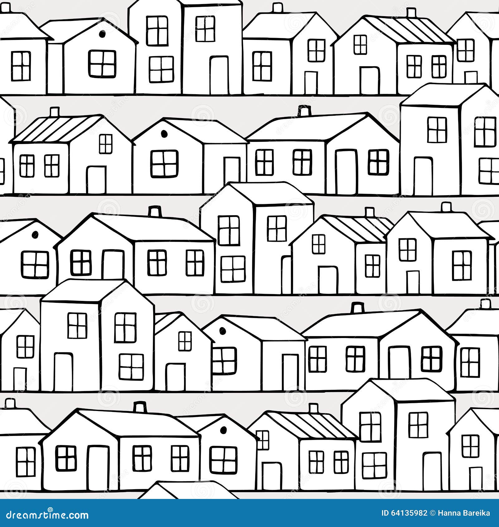 Nice Monochrome Houses Set. Vector Seamless Pattern. Stock Vector ...