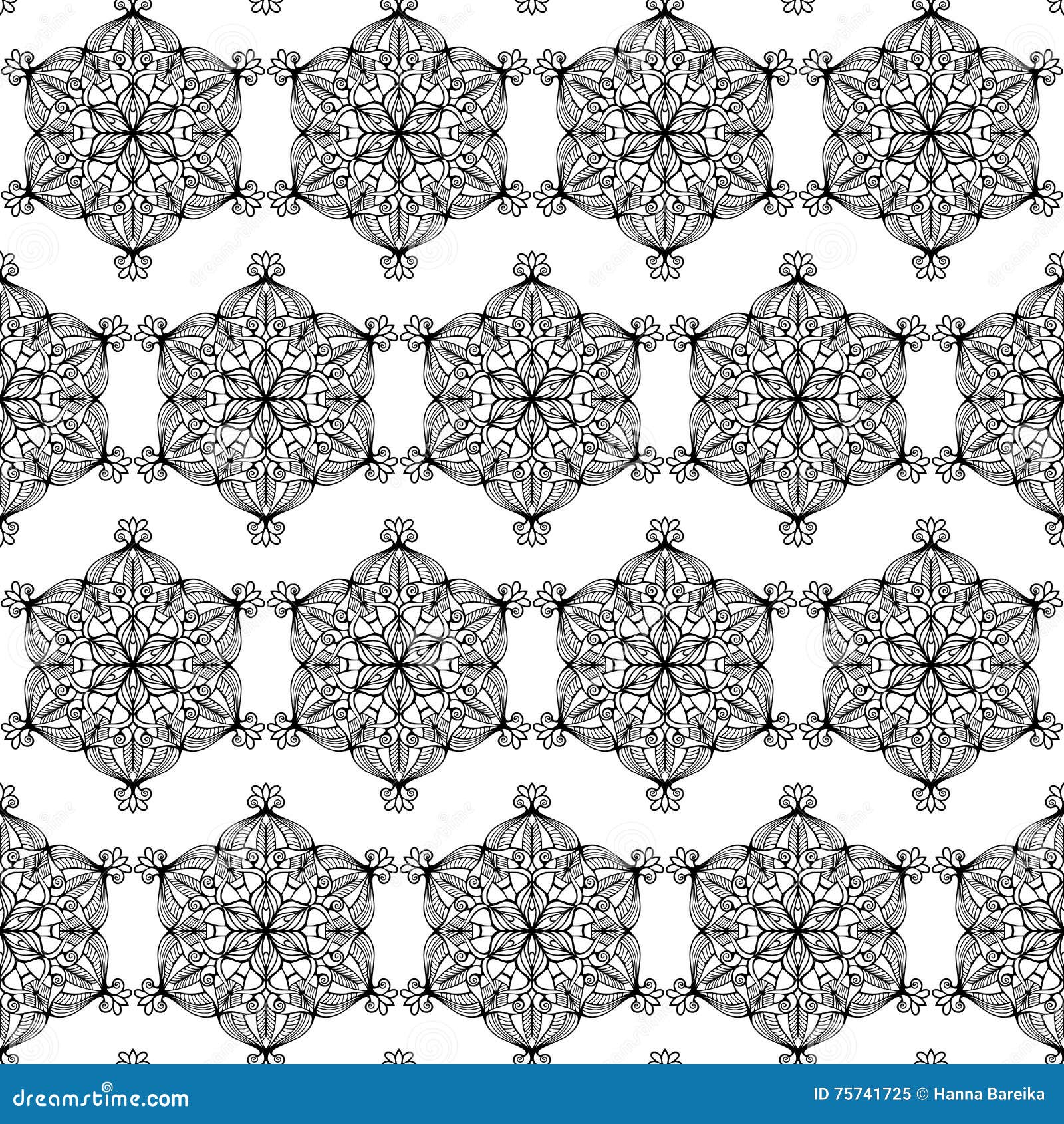 Nice Monochrome Mandala. Vector Seamless Pattern. Stock Vector ...