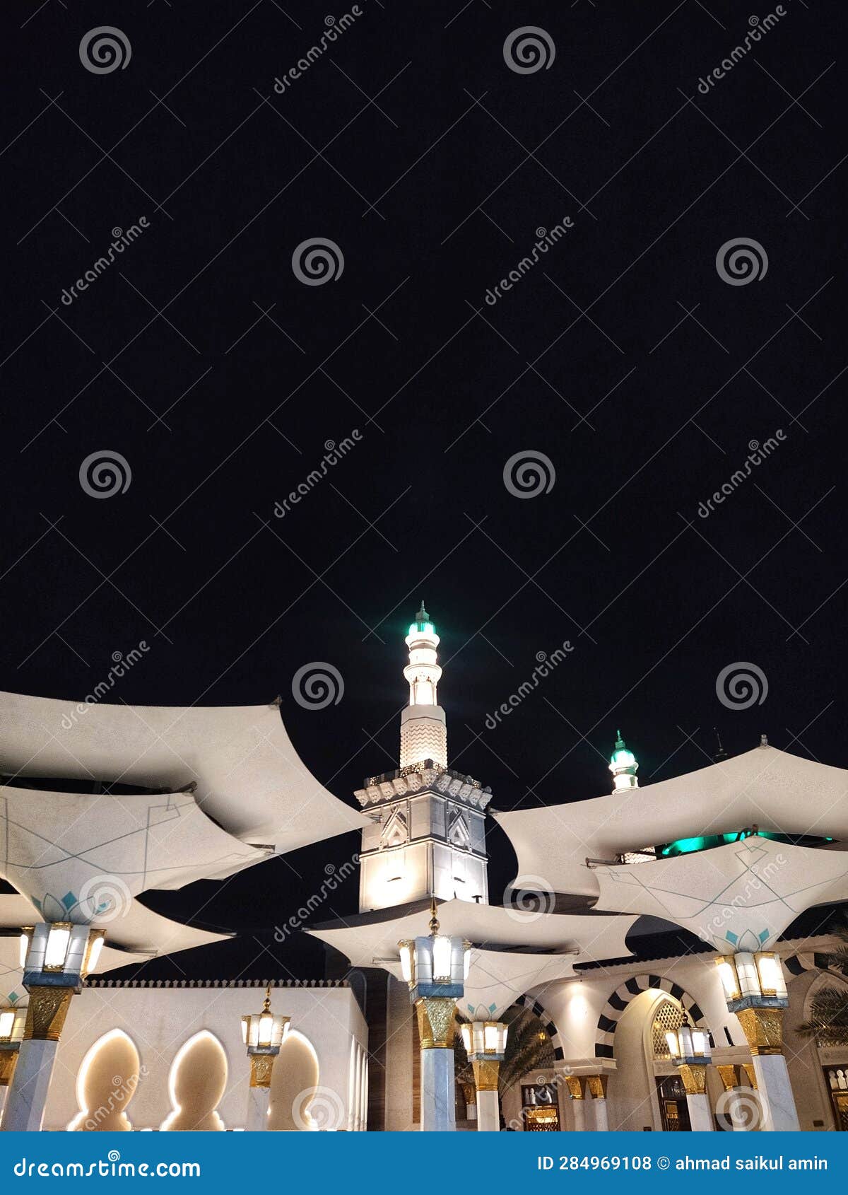 Nice Night View from Ar Rahman Mosque Foyer Stock Photo - Image of ...