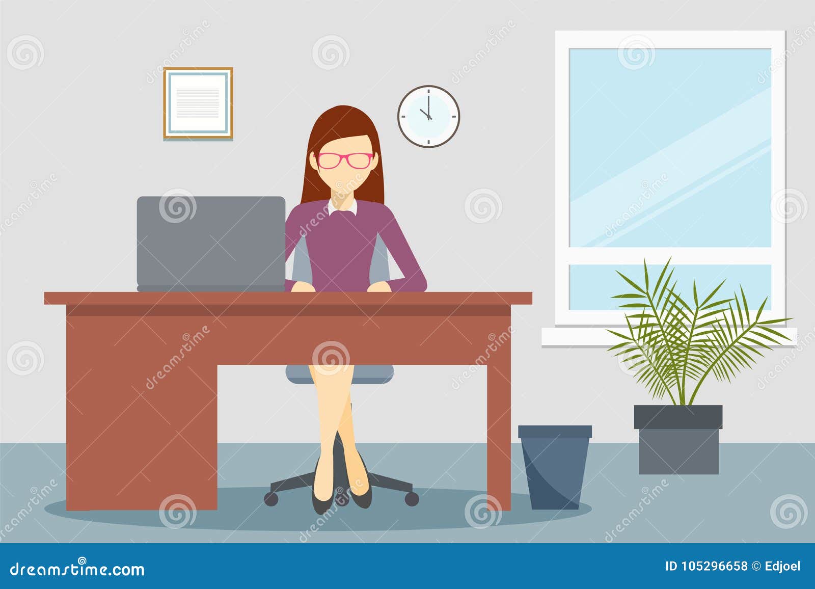 Vector Design of Office Environment with Woman Working Stock Vector ...