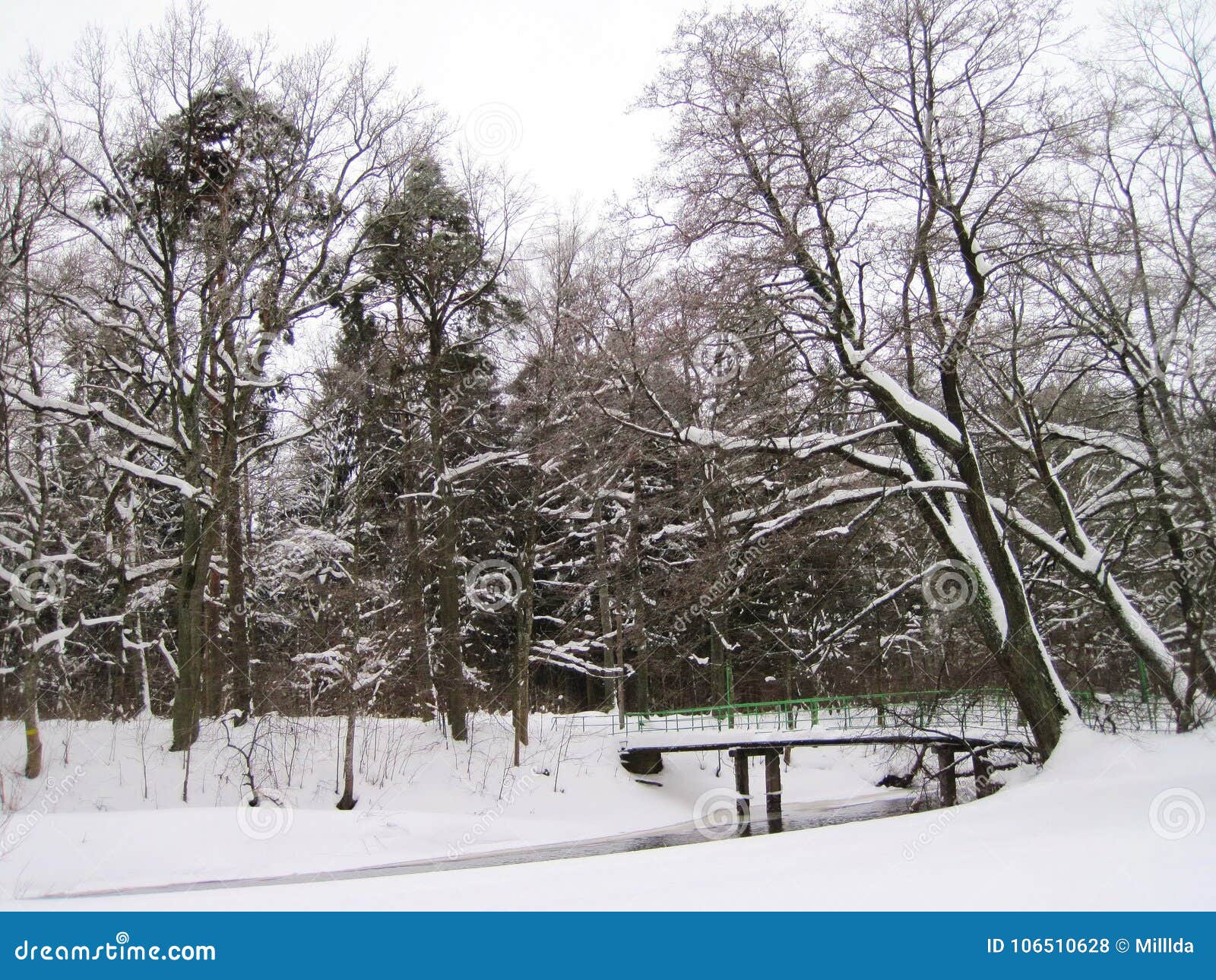 Little Bridge by River in Winter, Lithuania Stock Photo - Image of ...