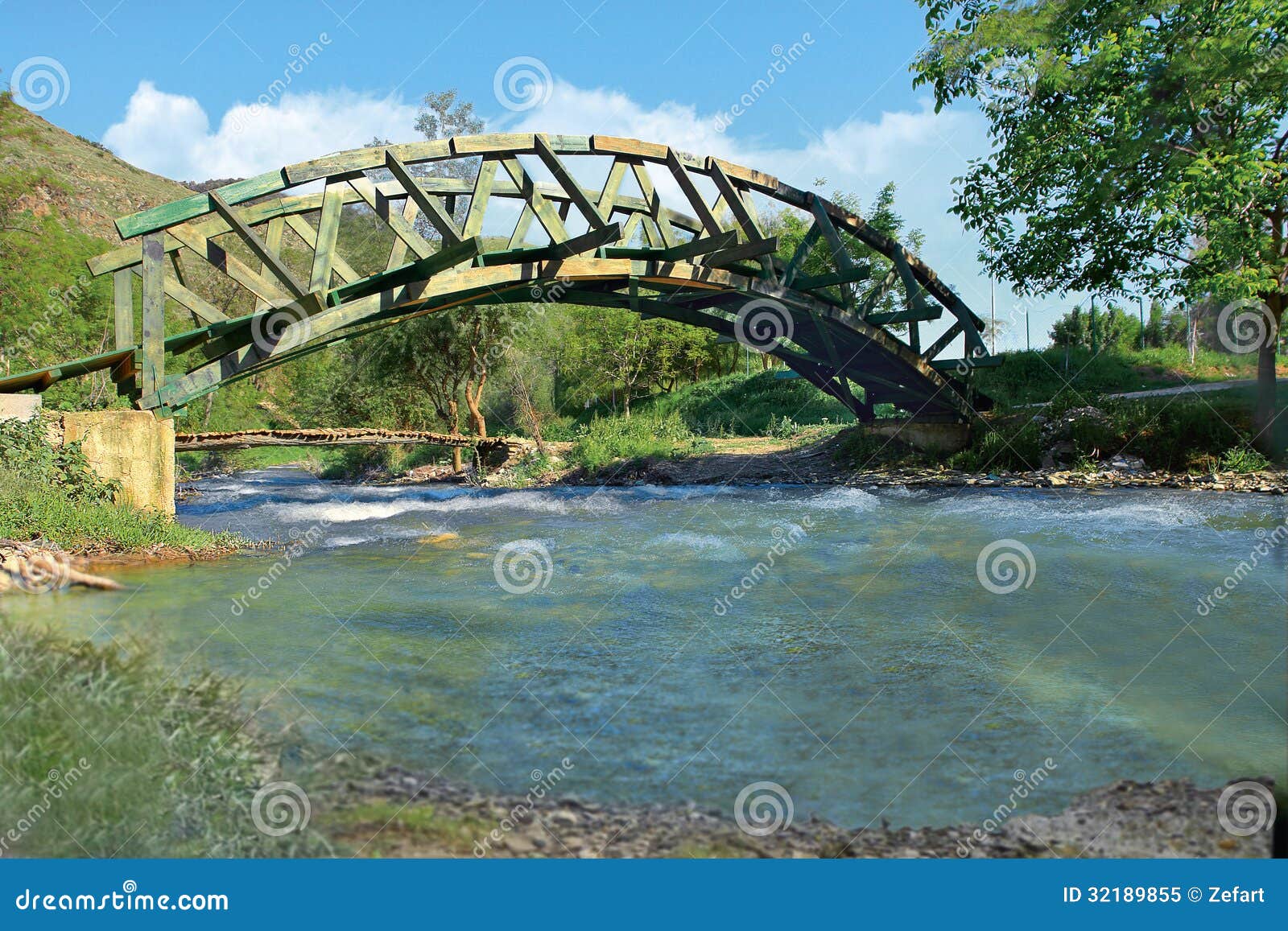 Nice Old Wooden Arc Bridge on River Stock Image - Image of classical ...