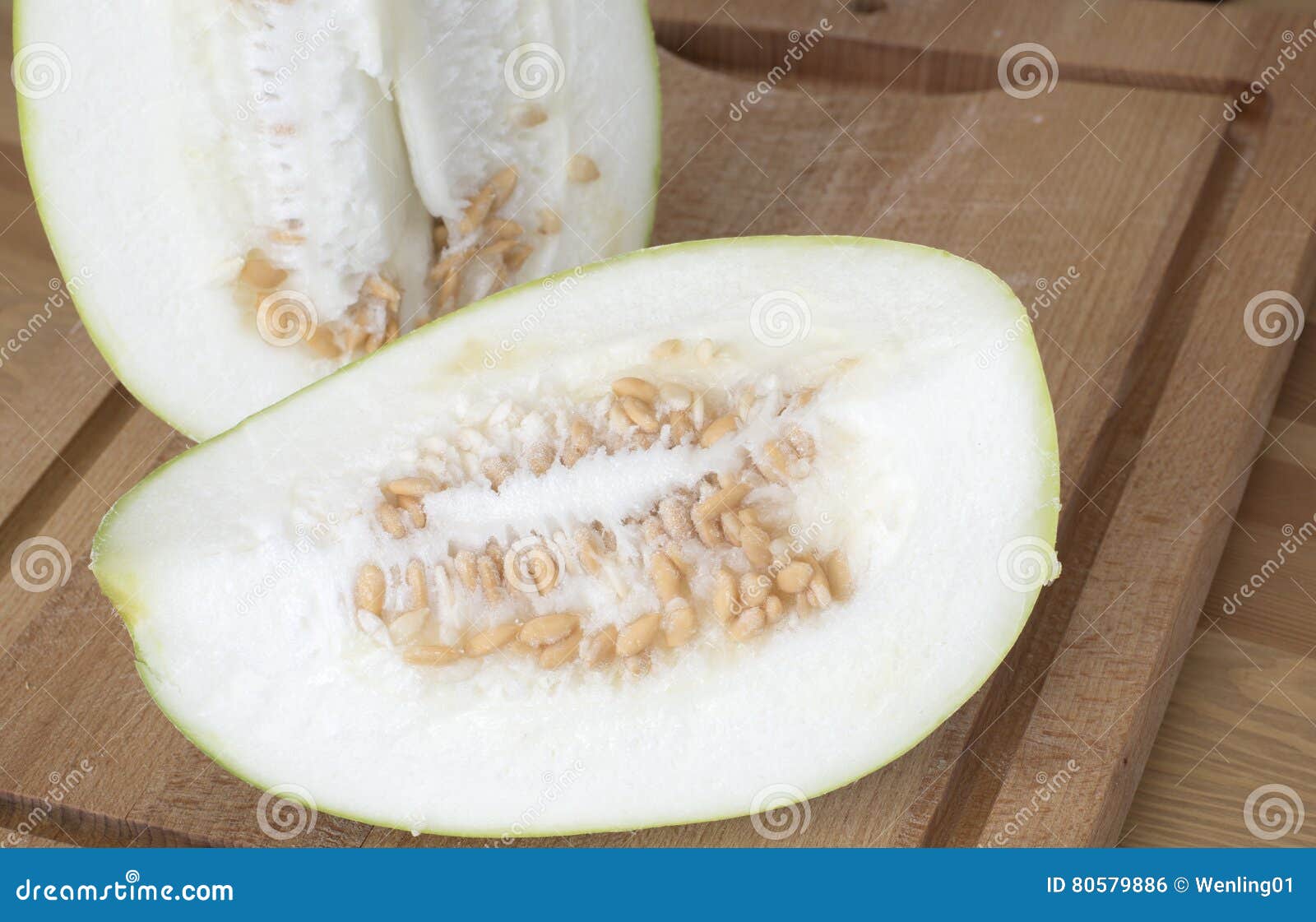 Nice Organic Winter Melon on Chopping Block Stock Photo - Image of ...