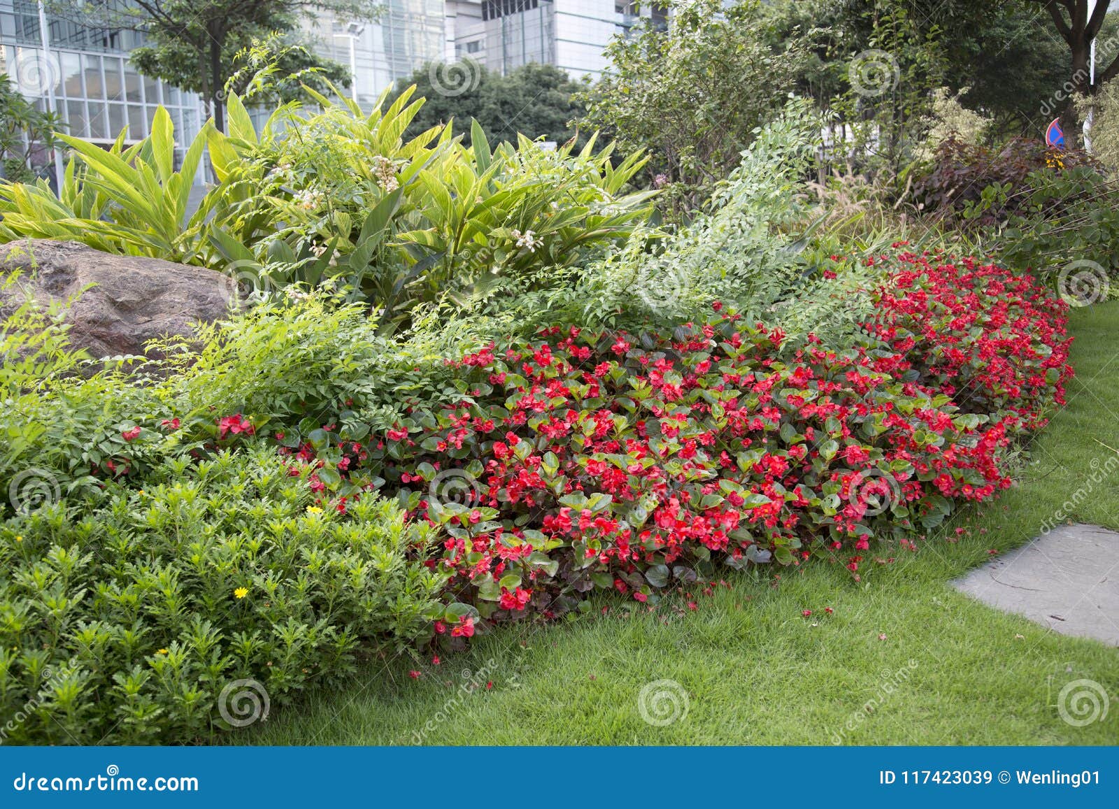 Outdoor Flower Bed Design in the Park of City Stock Image - Image of ...