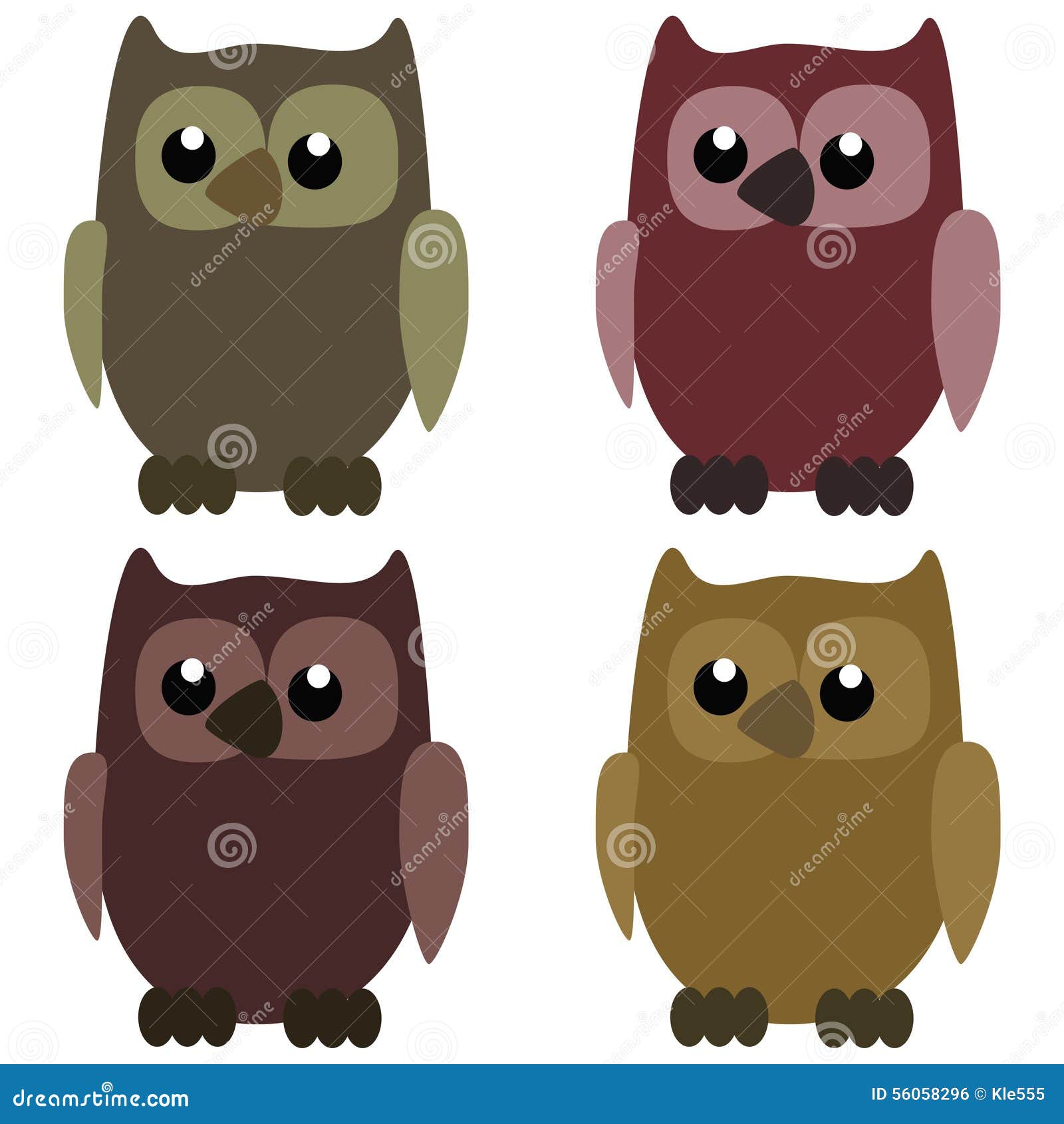 Set Of Owls In Different Positions. Vector Monochrome Illustrations ...