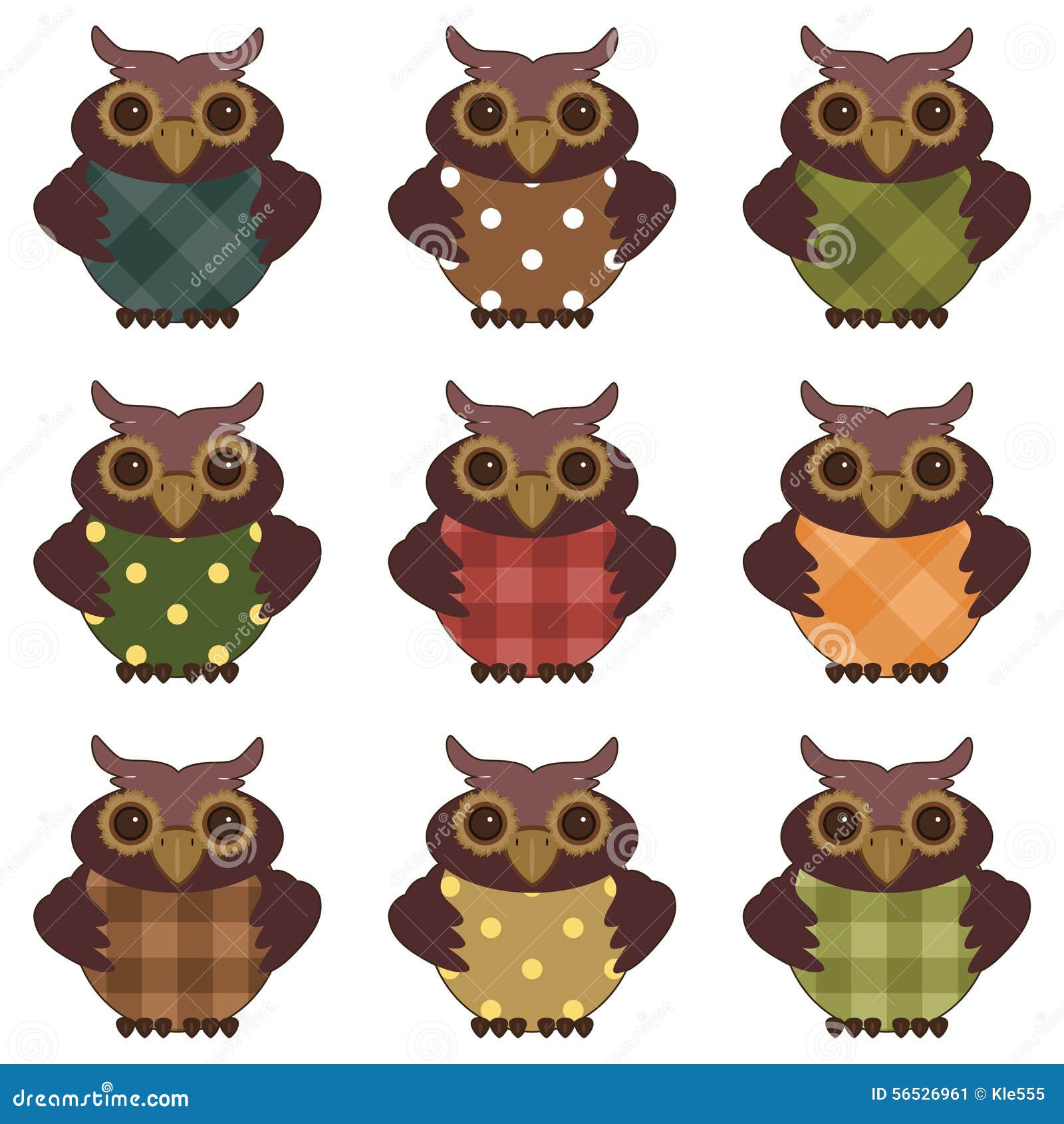 Set Of Owls In Different Positions. Vector Monochrome Illustrations ...