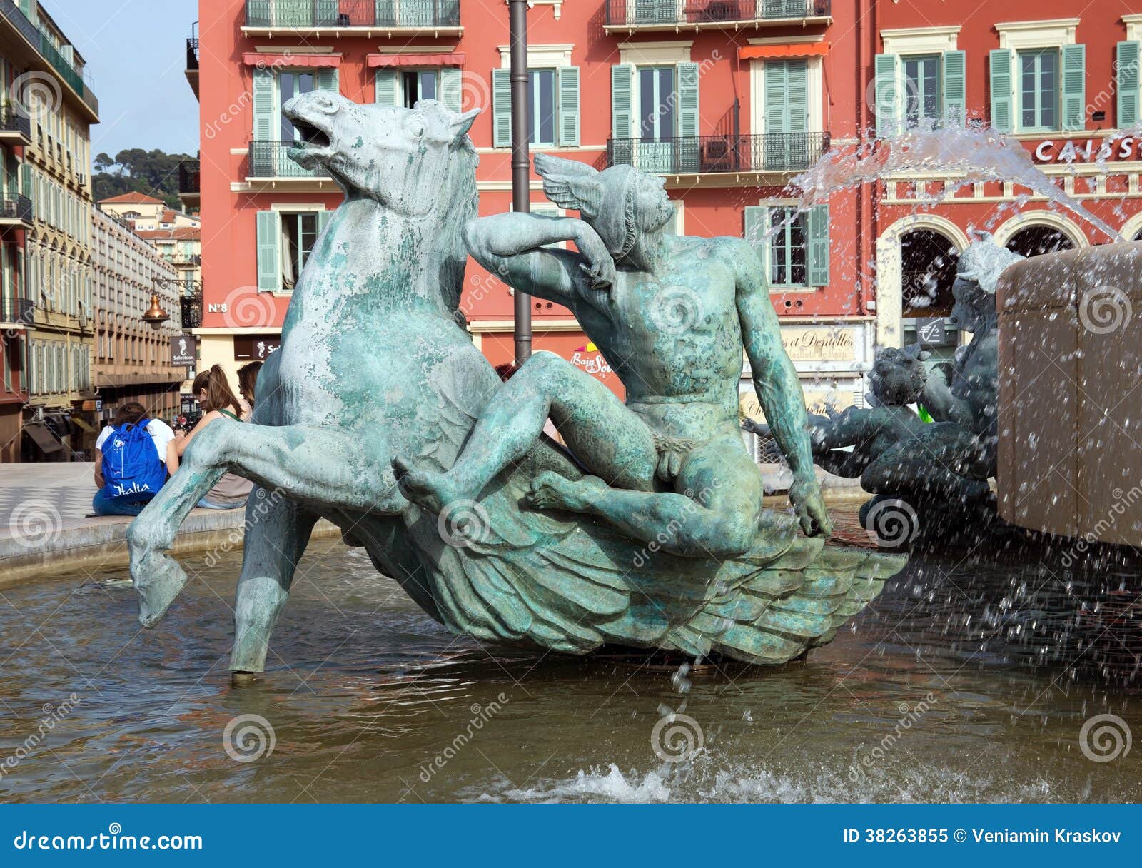 Fountain Soleil On Sunset On Place Massena In Nice, Apollo Sculpture ...