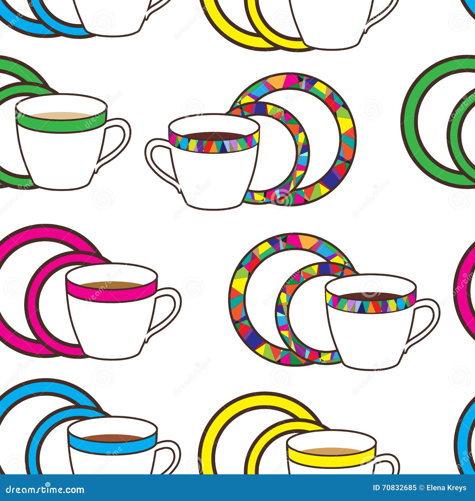 Nice Pattern with Colorful, Mosaic Cup and Plates on White Back Stock ...
