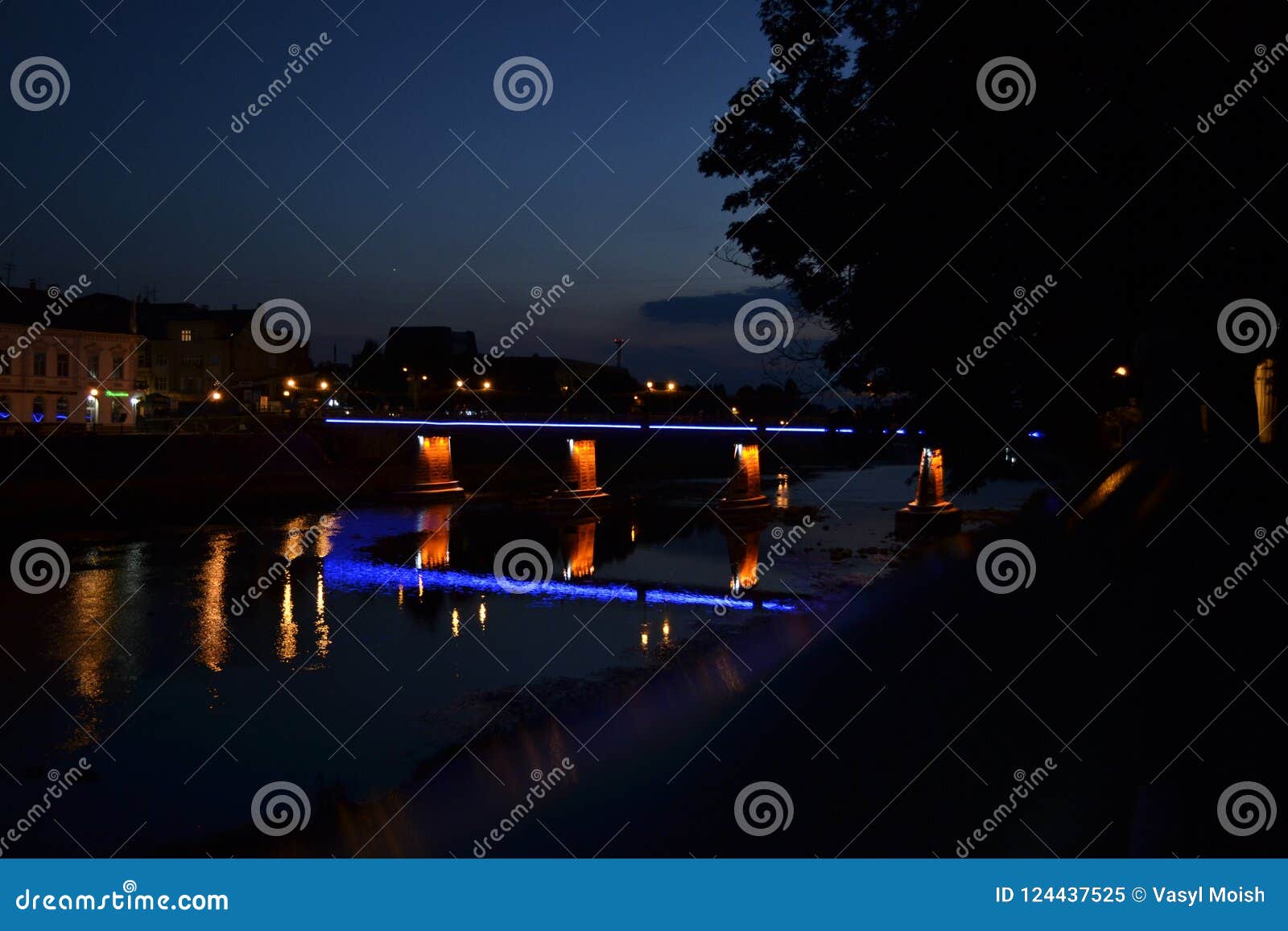 Bridge at night time stock image. Image of night, light - 124437525