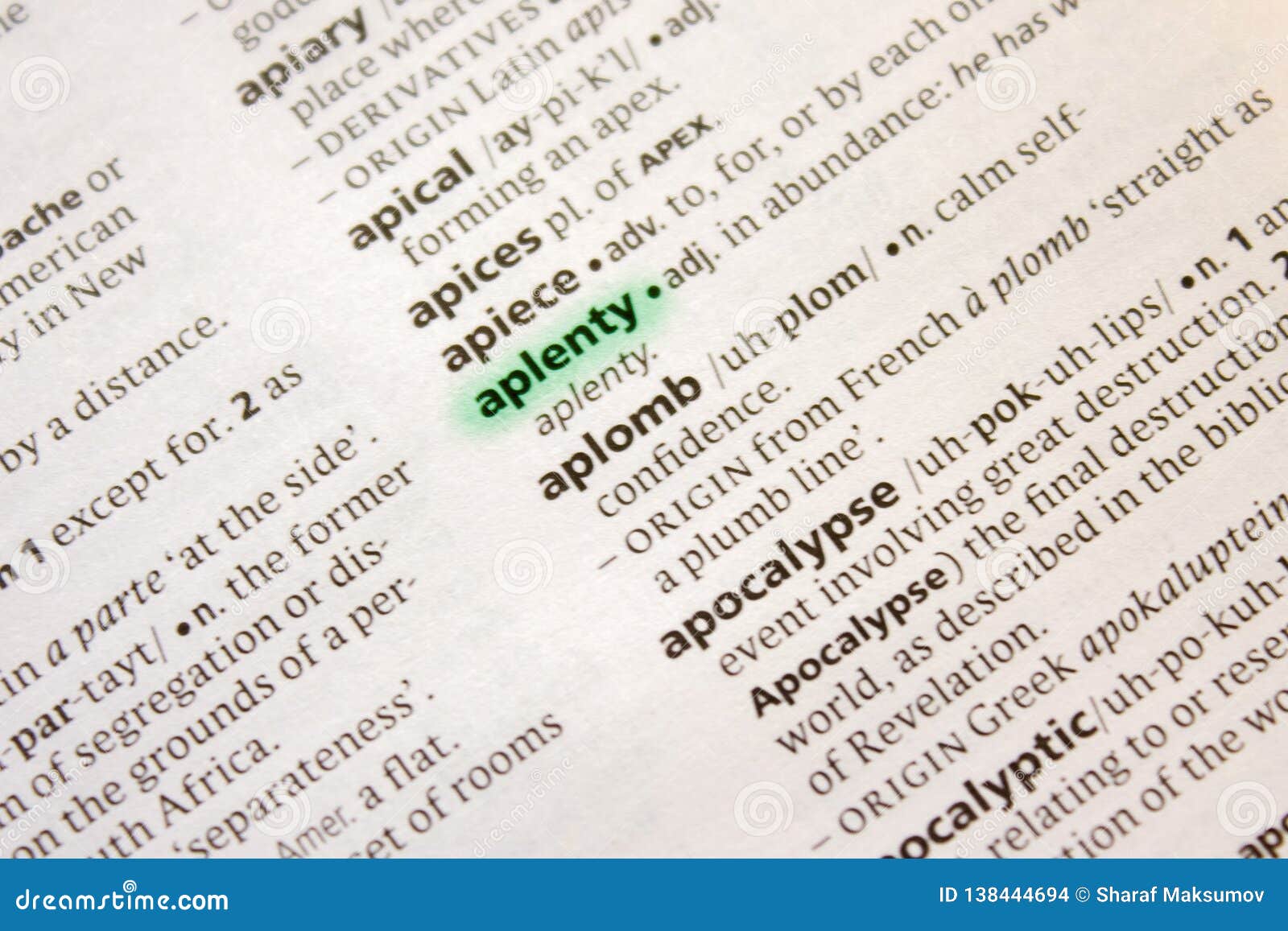 Aplenty Word or Phrase in a Dictionary Stock Photo - Image of page ...