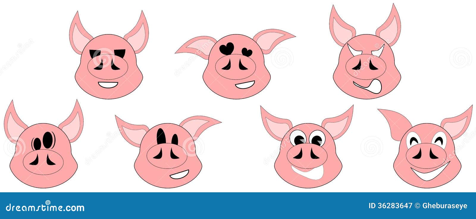 Set of Nice Pig Expressions Isolated Stock Image - Illustration of ...