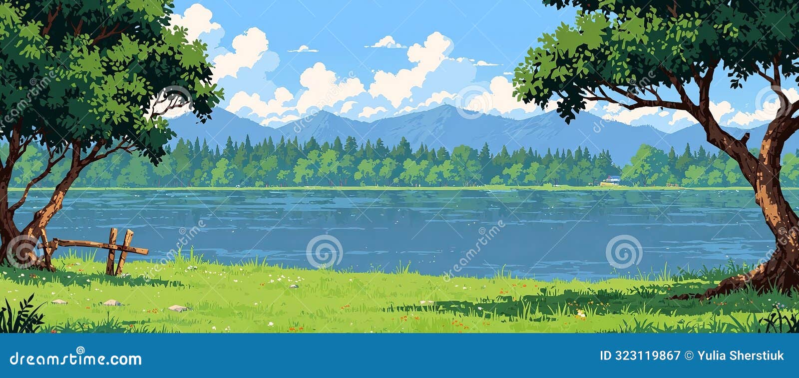 Nice Pixel Art Design with Outdoor Landscape Background. Stock Image ...