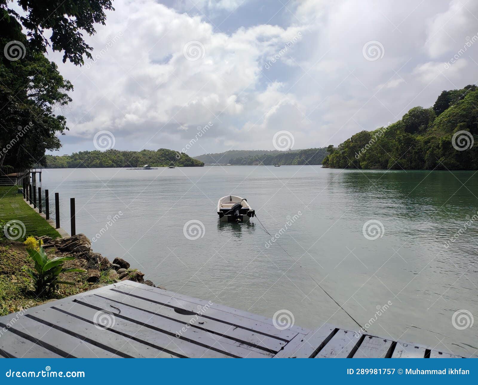 A Nice Place in the Morning with a View of the Boat Stock Image - Image ...