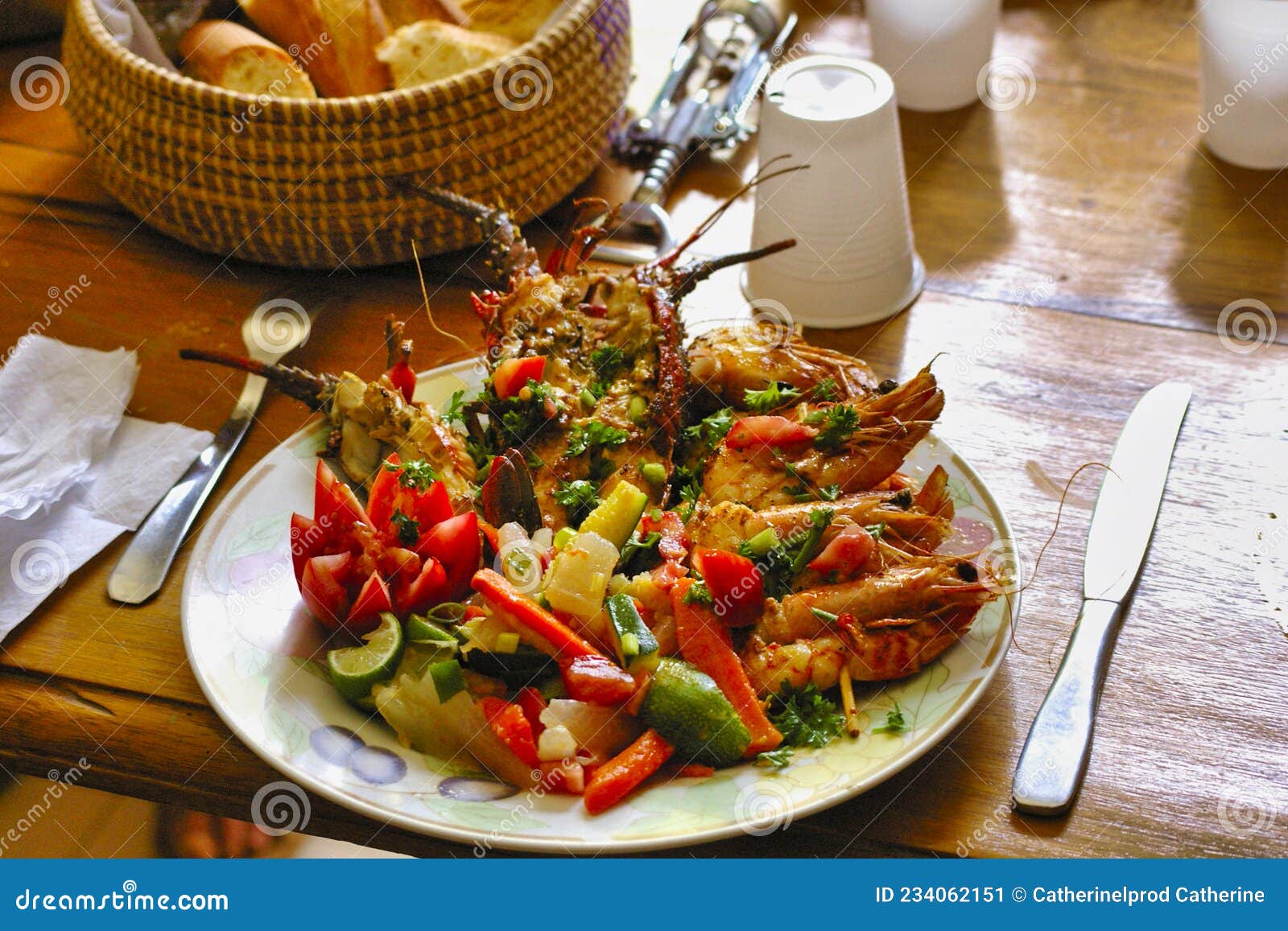 Nice Plate of Grilled Gambas with Vegetable. Editorial Photo - Image of ...