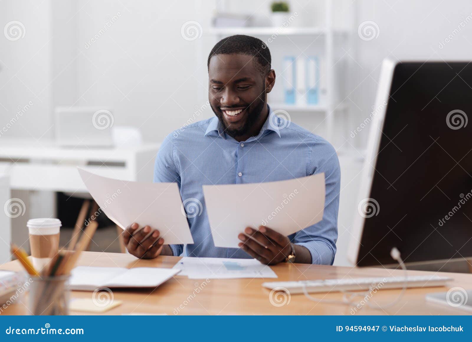 Nice Pleasant Man Working in the Office Stock Image - Image of ...