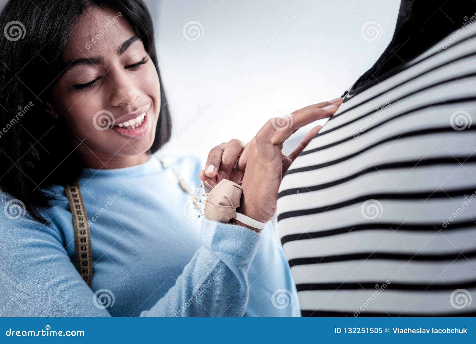 Nice Pleasant Woman Taking Pins Stock Image - Image of collection ...