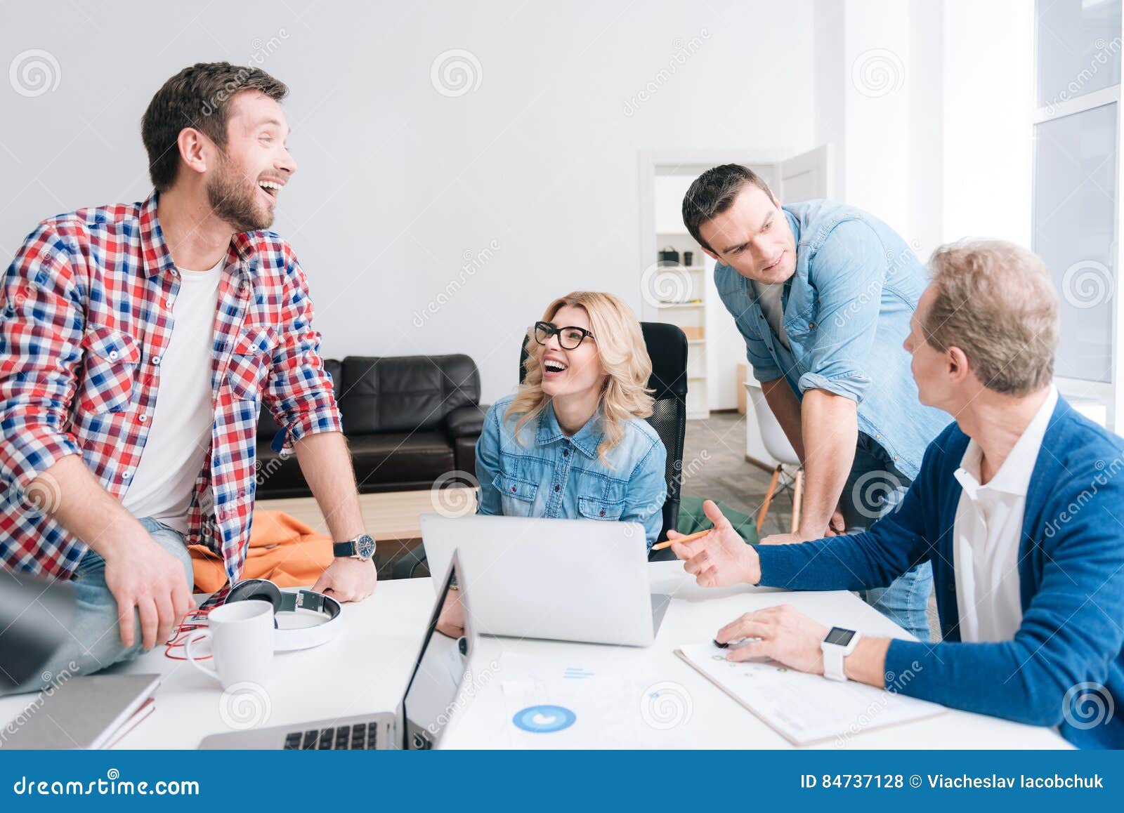 Nice Positive Colleagues Working Together Stock Photo - Image of ...