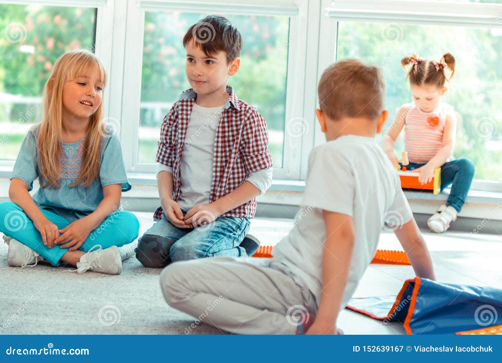 Nice Pretty Children Sitting on the Floor Stock Image - Image of ...