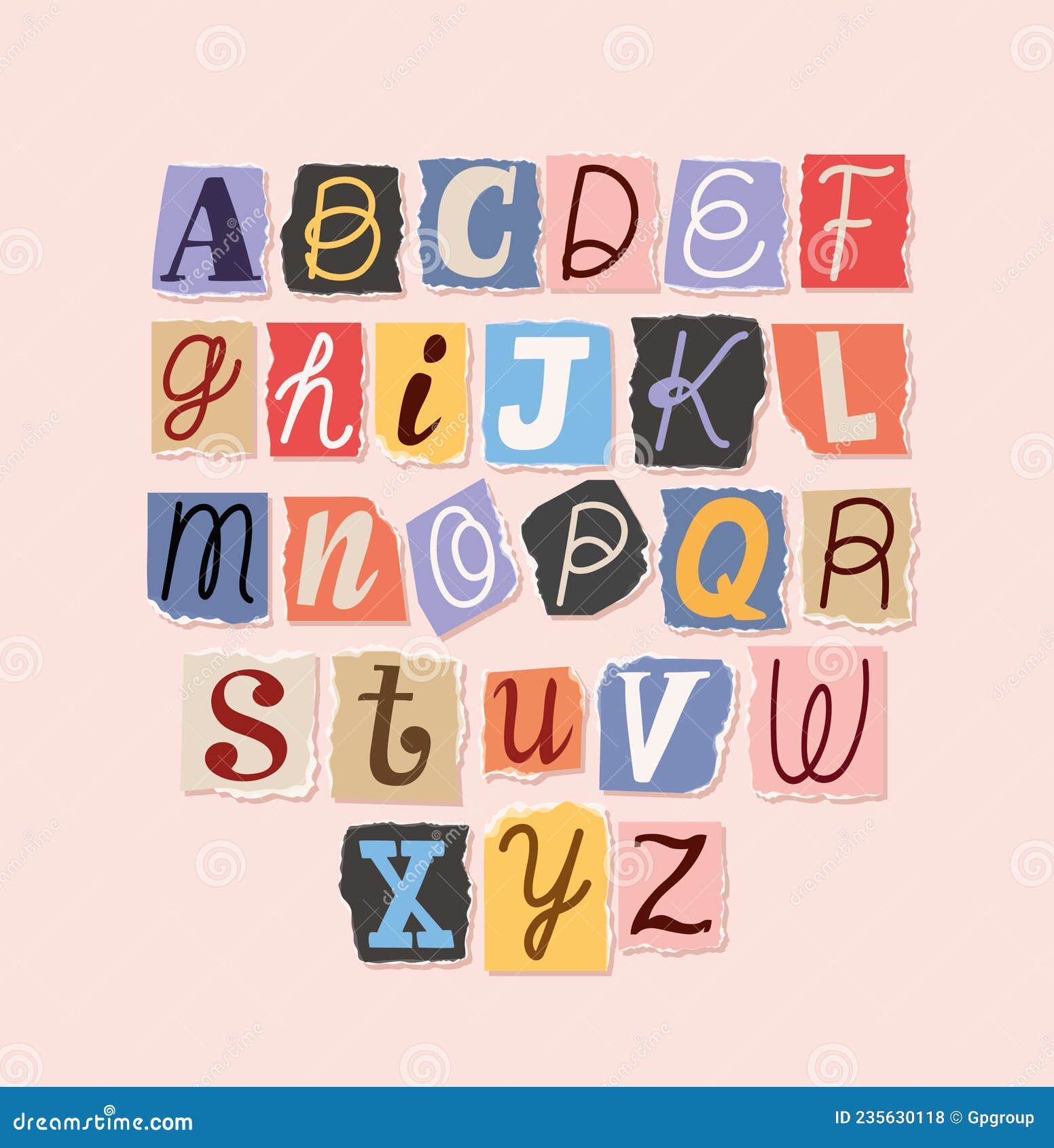 Ransom Font. Colorful Criminal Uppercase And Lowercase Letters Numbers ...