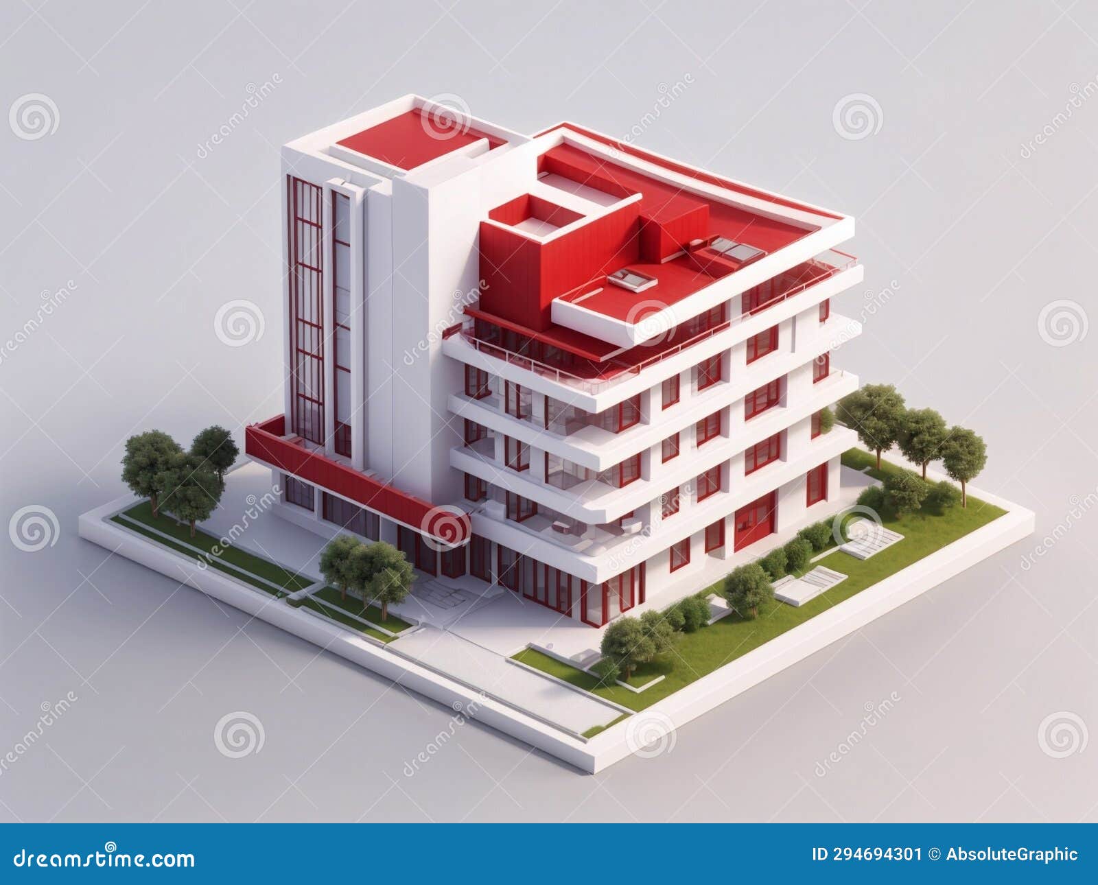 Nice Red Color Building Isolated on Gradient Background, 3d Render ...