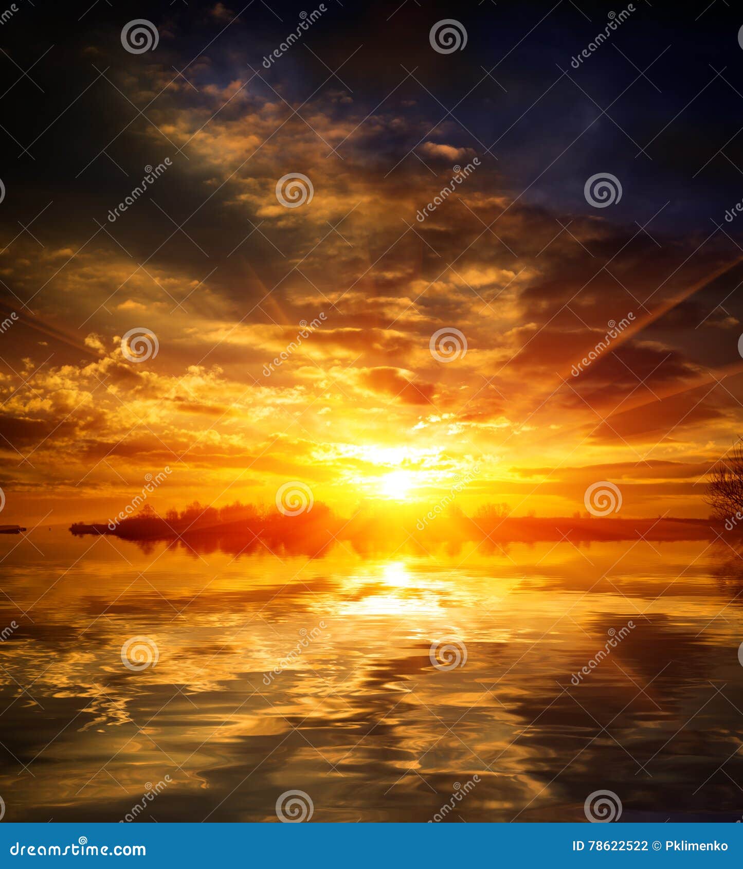 Nice Red Sunset Over Lake Water Stock Photo - Image of mirror, golden ...