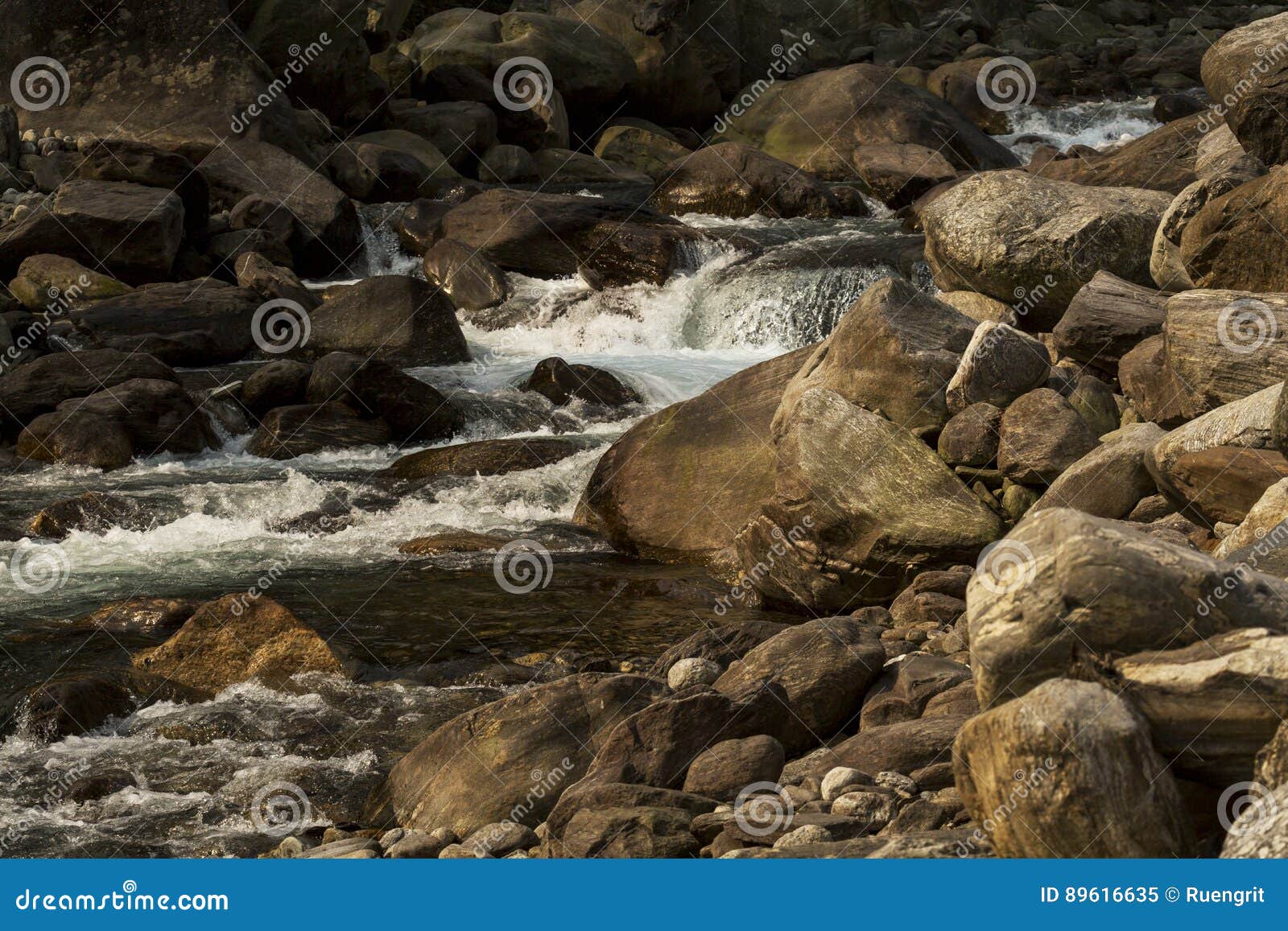 Nice River Water Flowing through Stones and Rocks at Dawn Stock Image ...