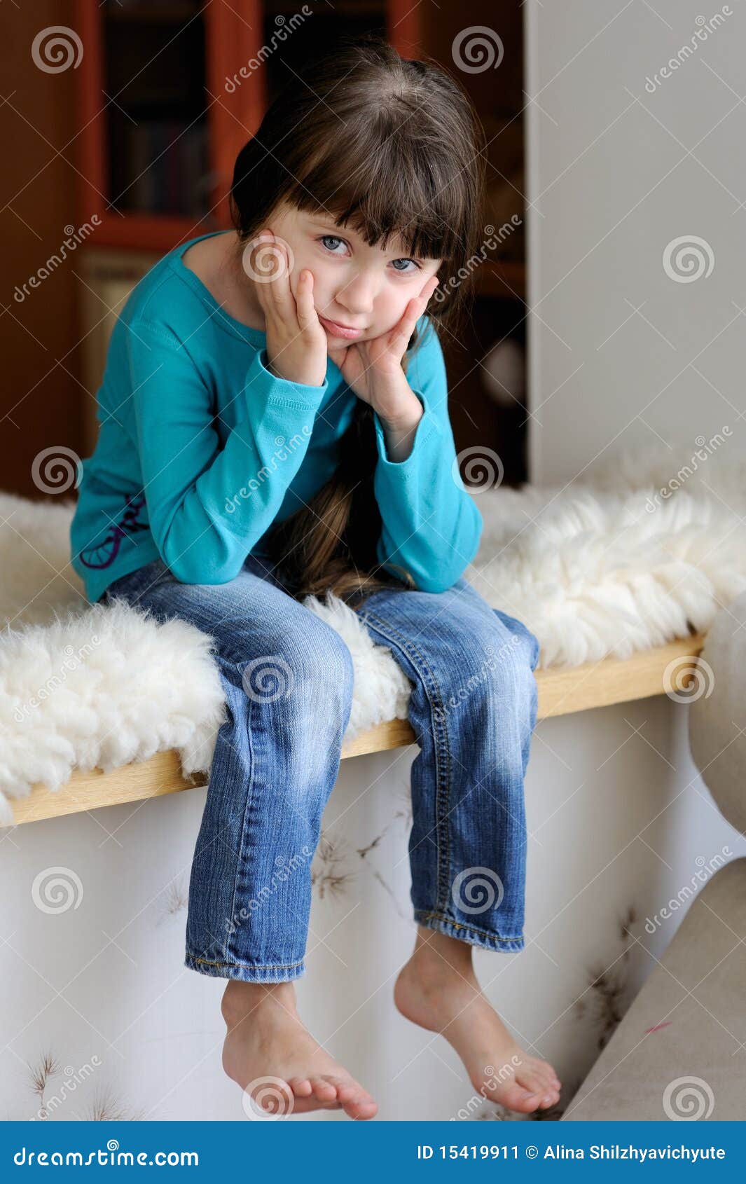 Nice sad toddler girl stock image. Image of jeans, girl - 15419911