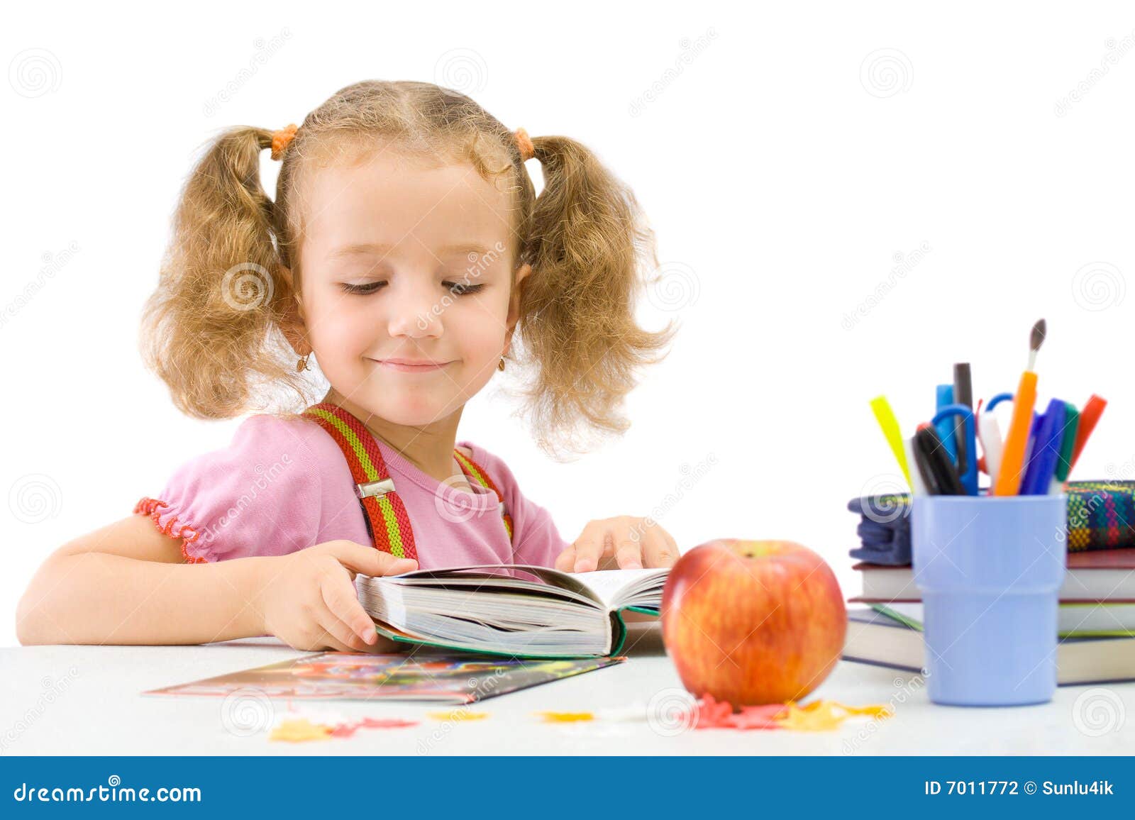 The Nice School-girl with the Book Stock Photo - Image of learn, child ...