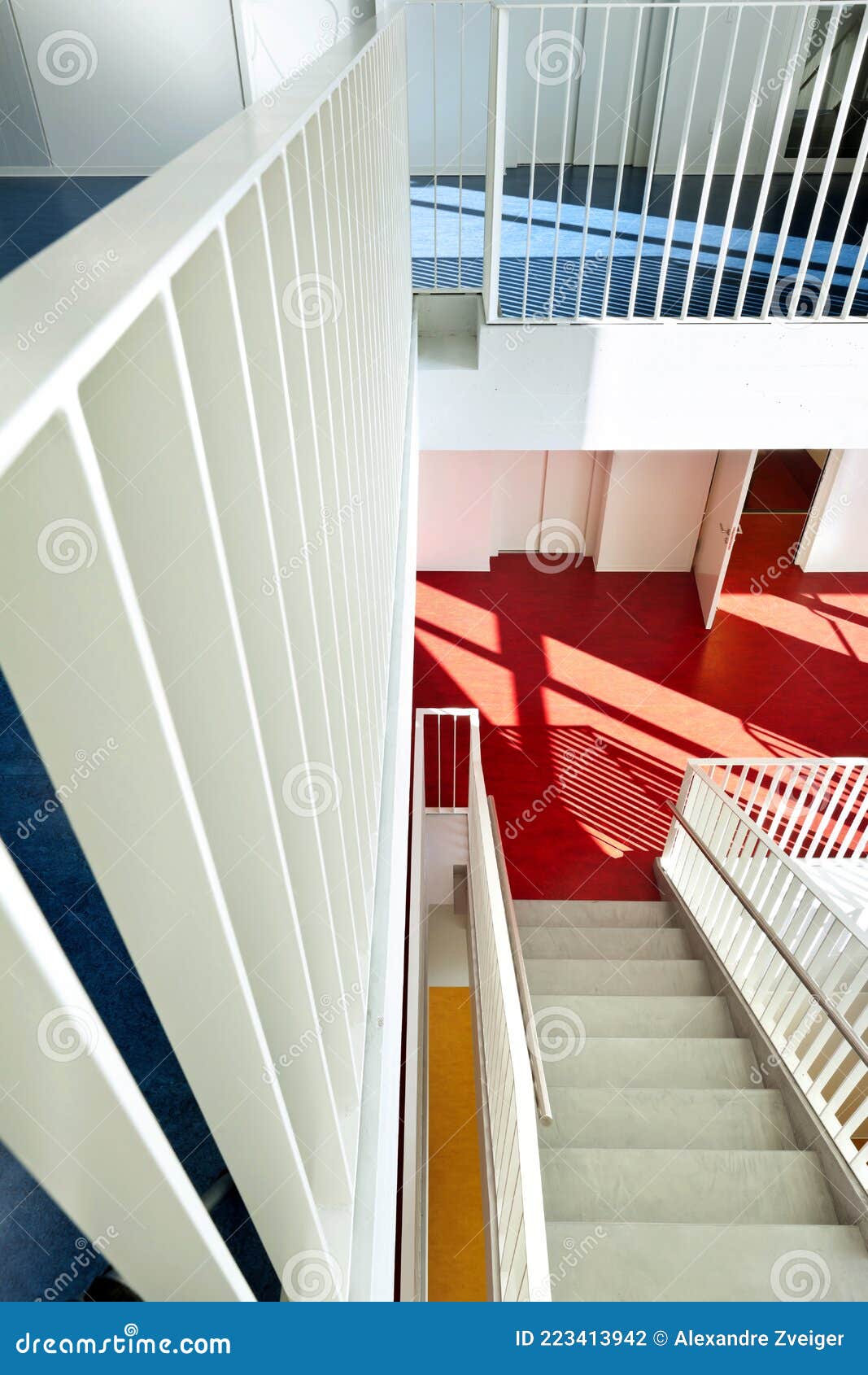 Modern Staircase Interior of a School with Colored Floors Stock Photo ...