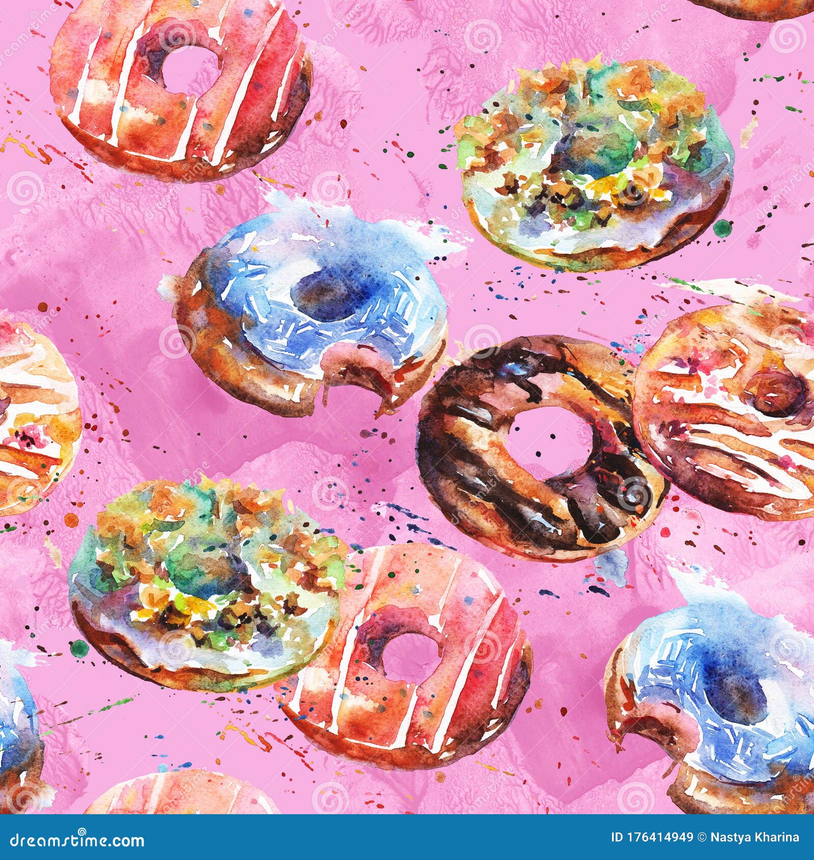 Seamless Patter with Watercolor Donuts Stock Illustration ...