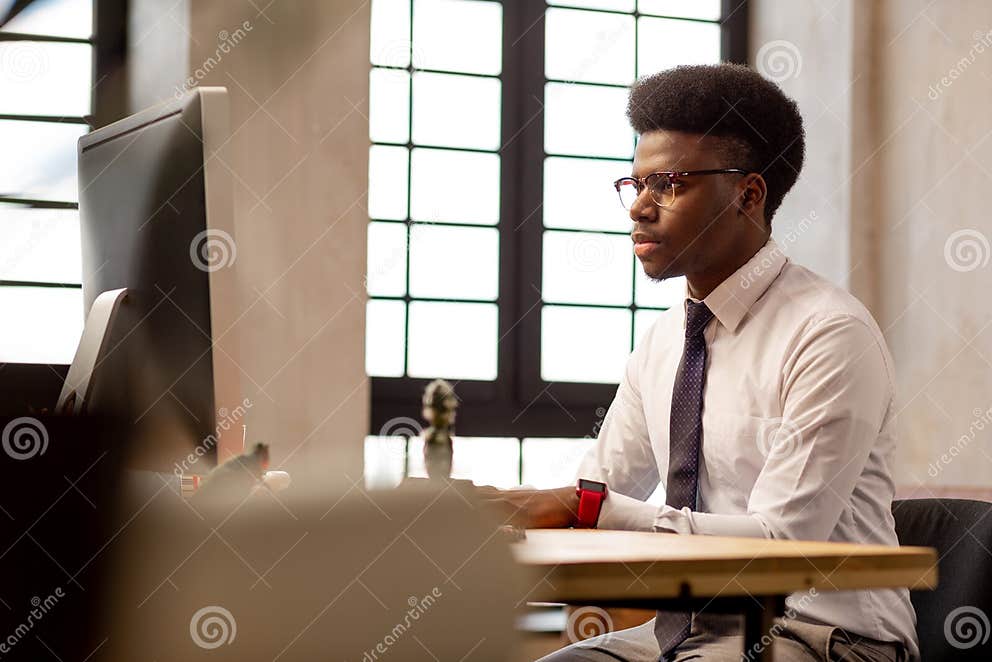 Nice Serious Man Concentrating on His Work Stock Image - Image of busy ...