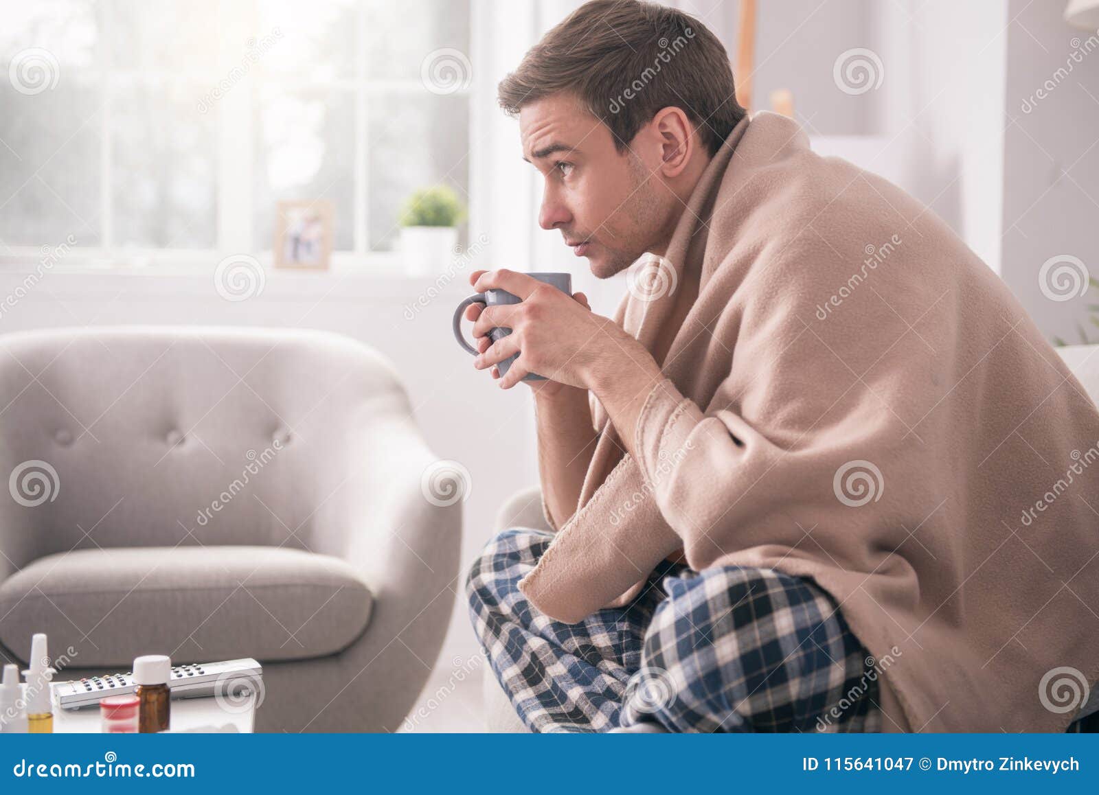 Nice Sick Man Holding a Cup with Tea Stock Image - Image of cosy ...