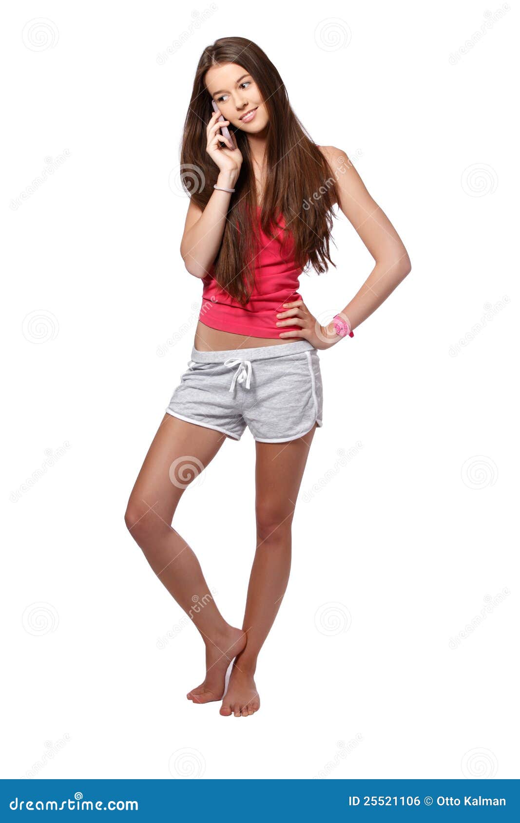 Nice Slim Brunette Girl Making a Call Stock Photo - Image of beauty ...