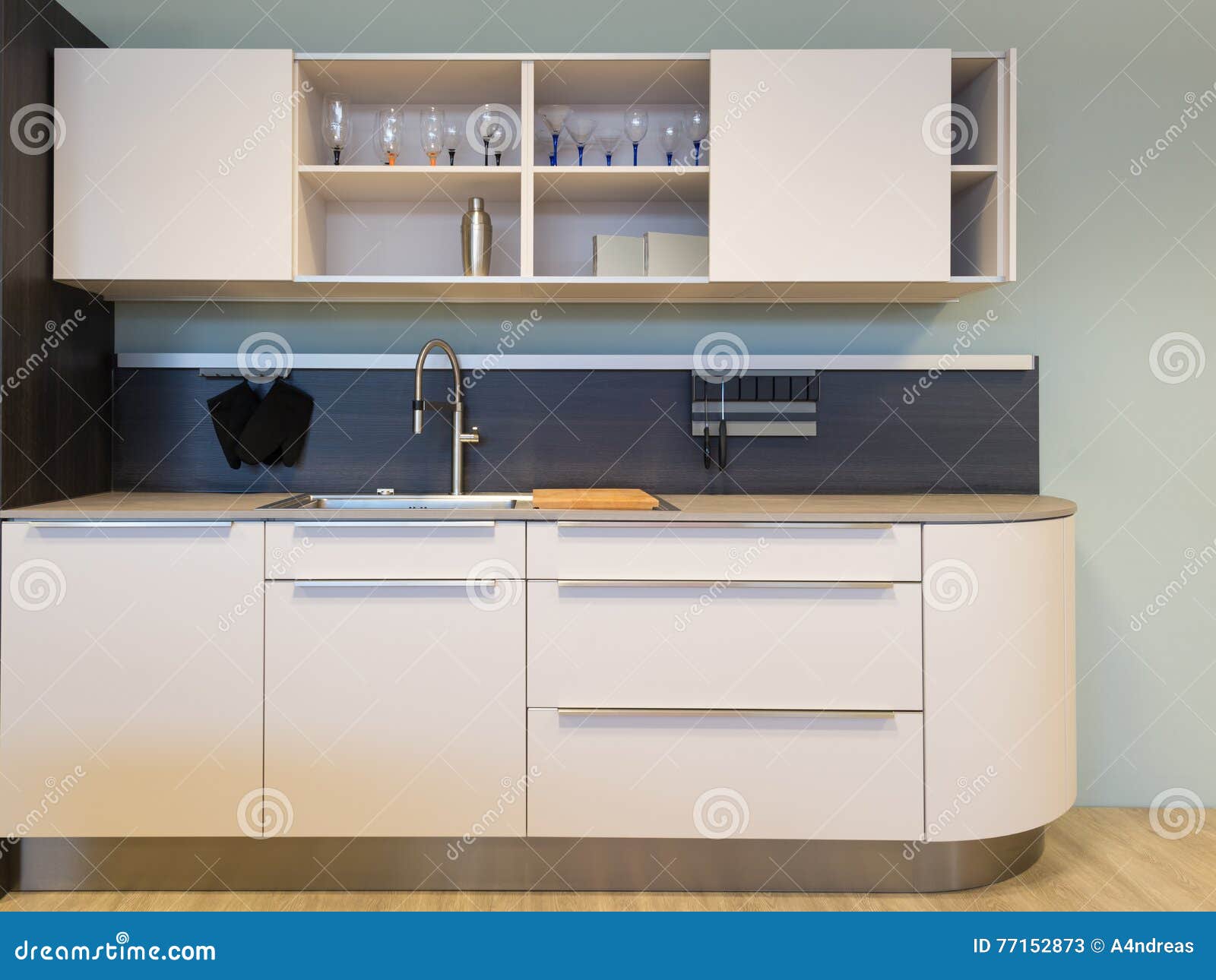 Nice Small Beige Kitchen Kitchenet with Sink Stock Image - Image of ...