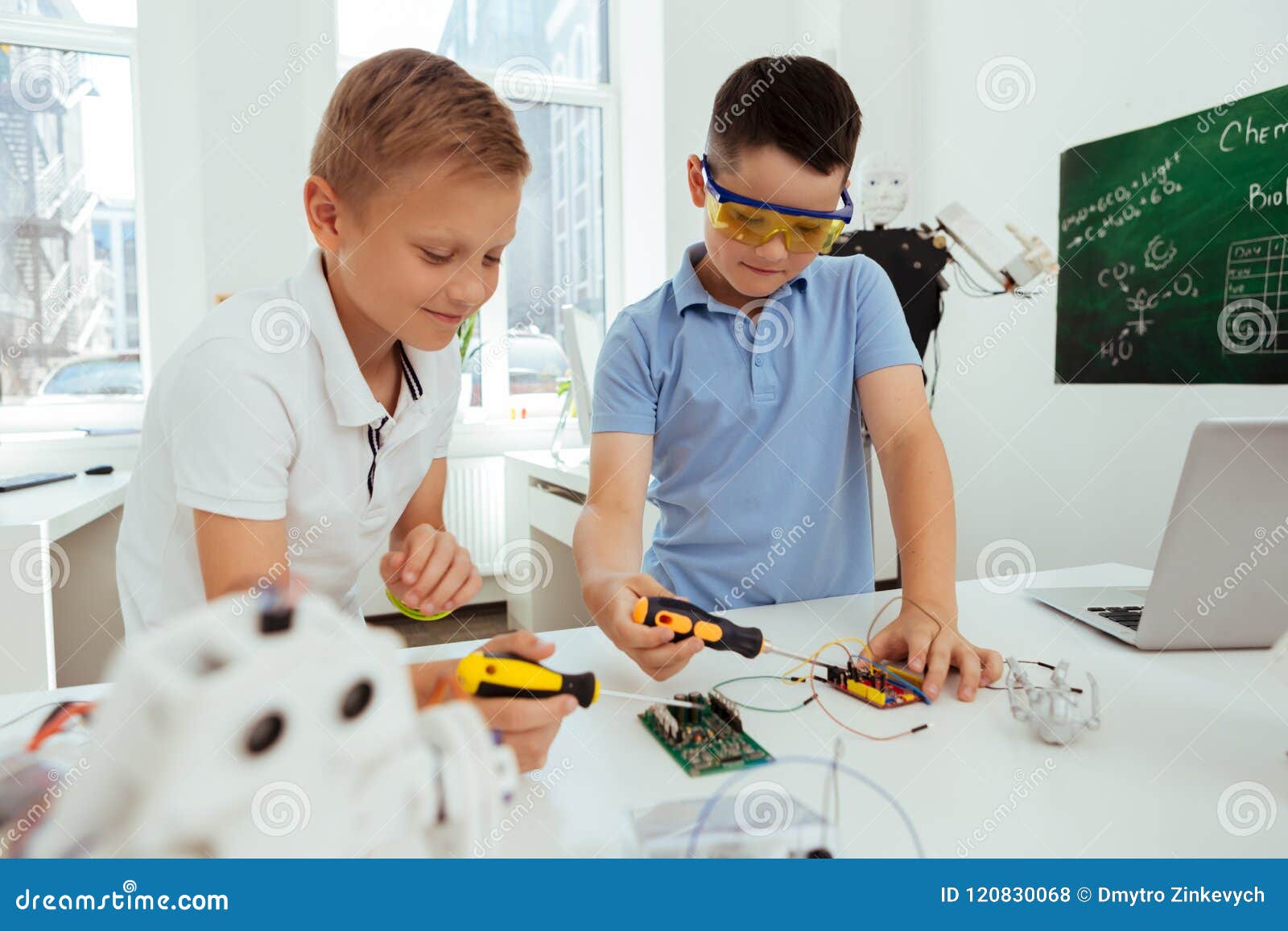Nice Smart Boys Being in the Class Stock Photo - Image of device ...