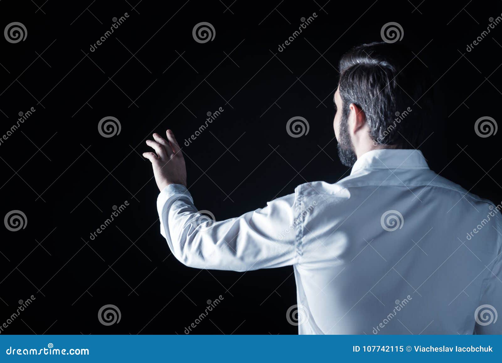 Nice Smart Man Touching Transparent Screen Stock Image - Image of ...